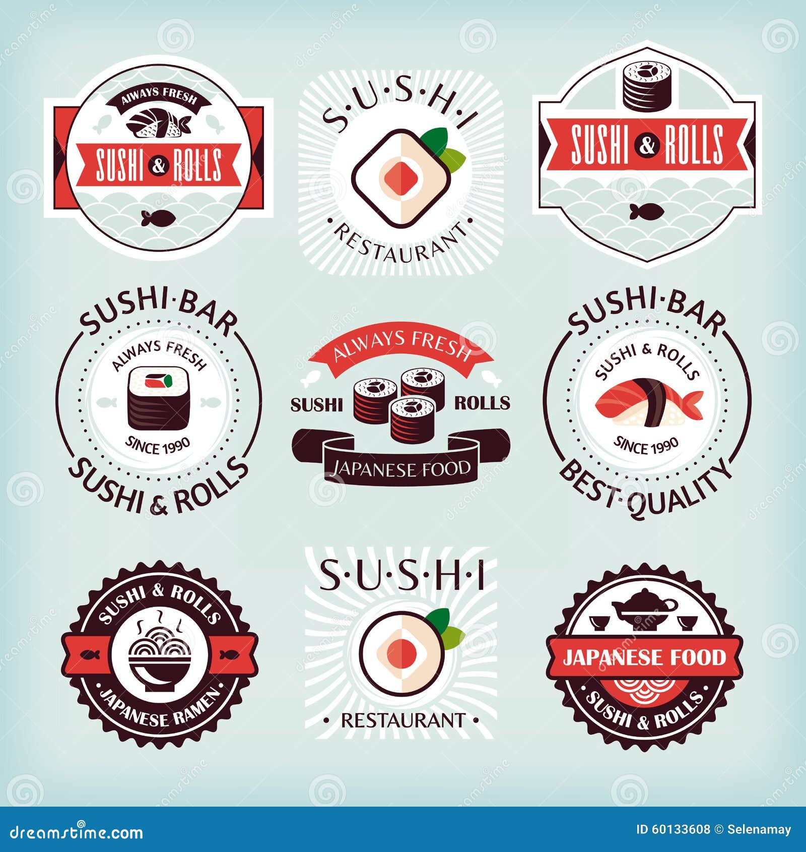 Set of Various Sushi Labels Stock Vector - Illustration of paper, icon ...