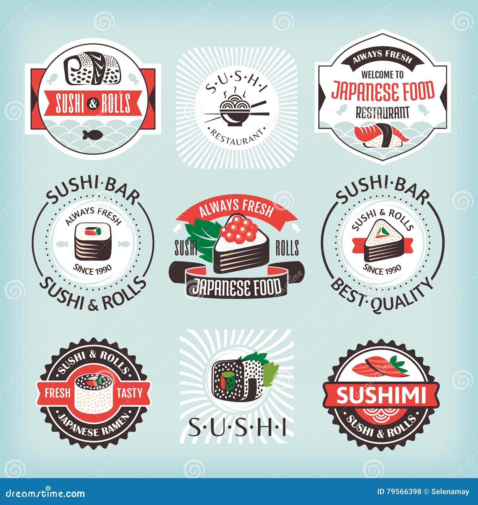 Set of Various Sushi Labels Stock Vector - Illustration of collection ...