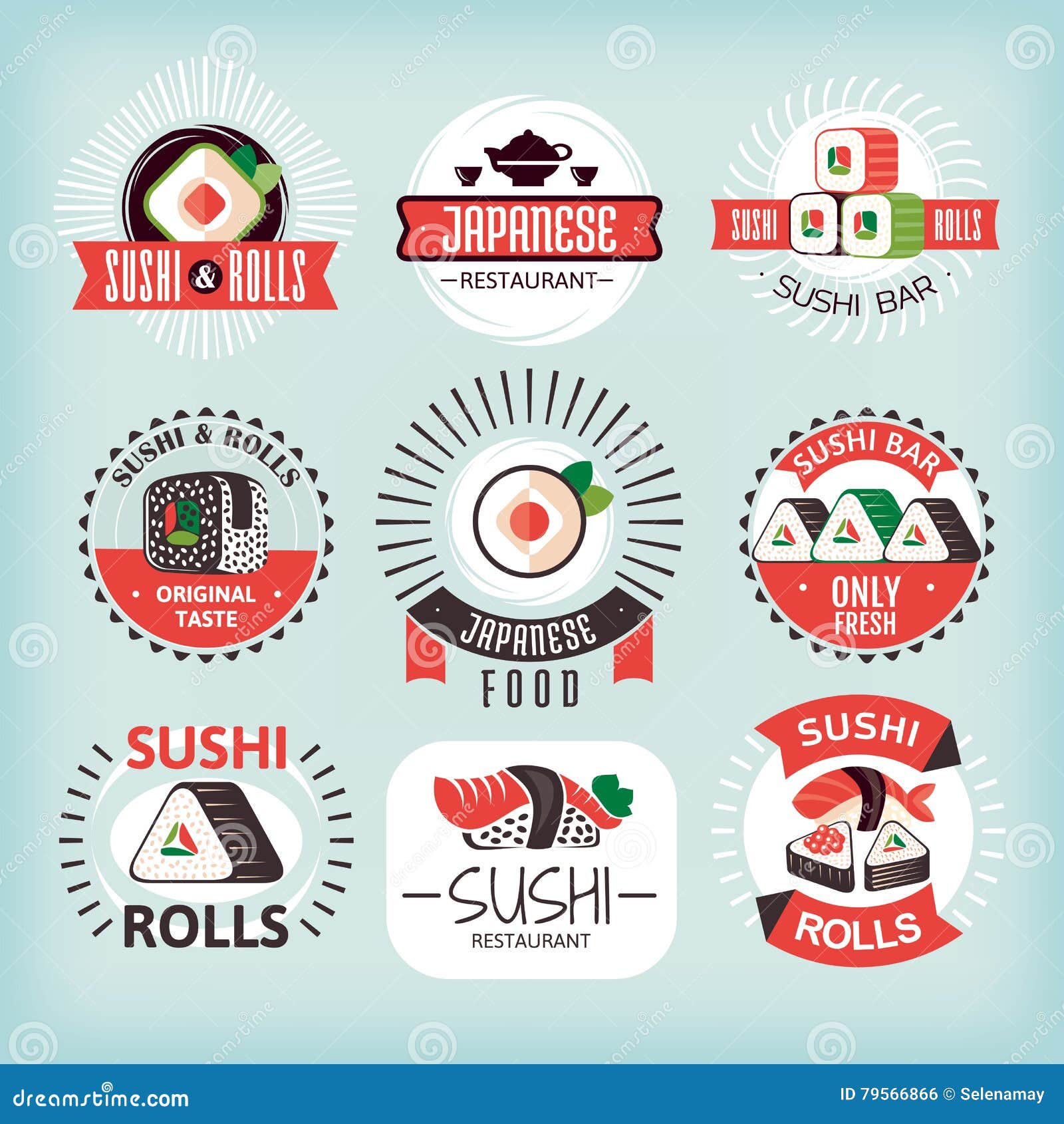 Set of Various Sushi Labels Stock Vector - Illustration of oriental ...