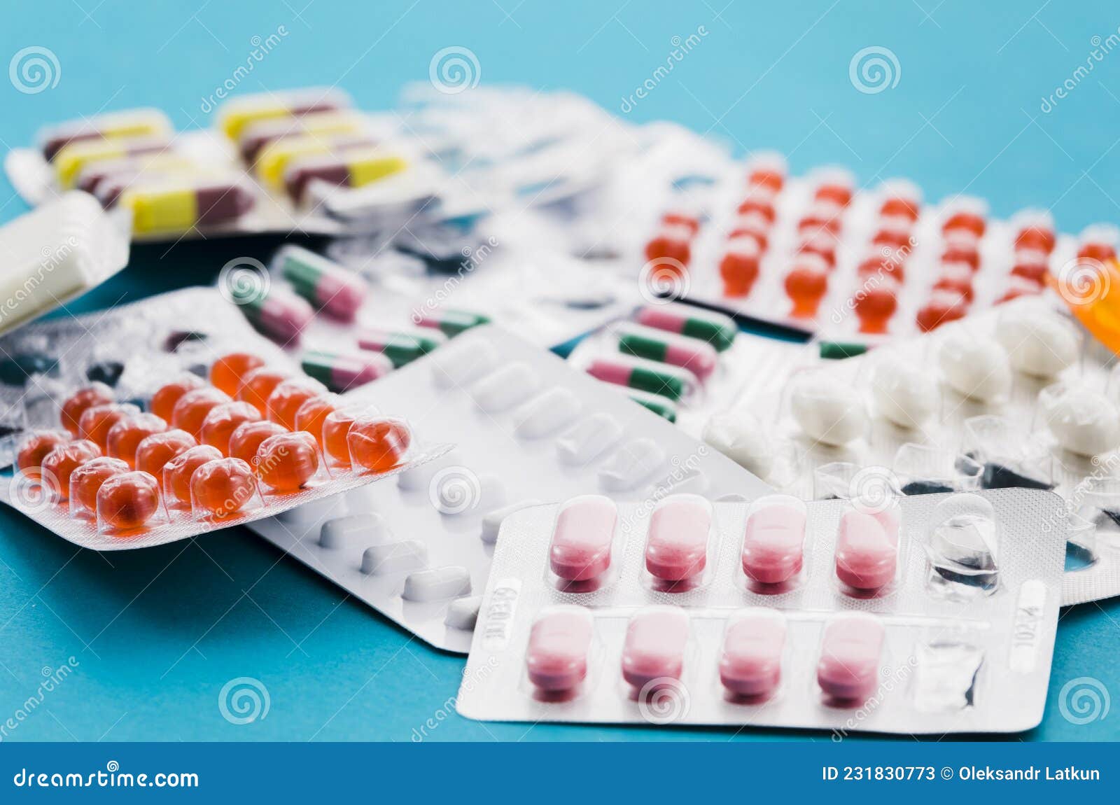 Set Various Tablets Capsules Blisters Blue Backdrop. High Quality Photo ...
