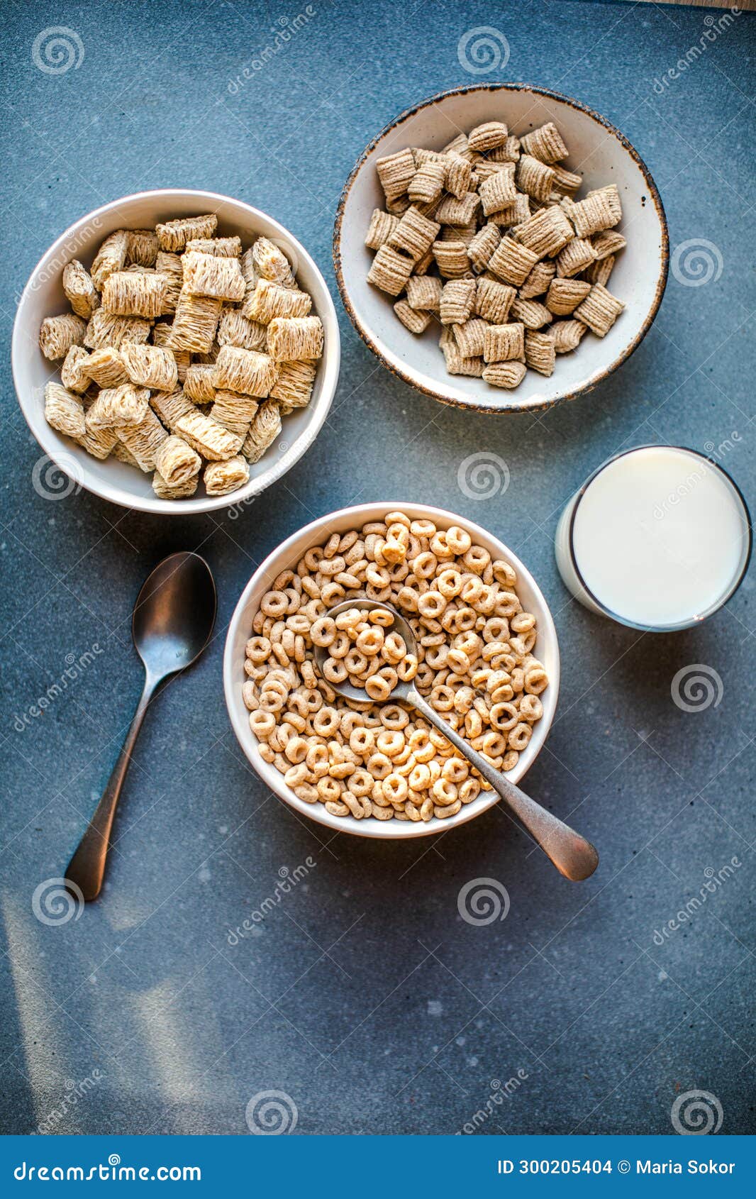Set of Various Tasty Breakfast Cereals on Light Grey Table, Flat Lay ...