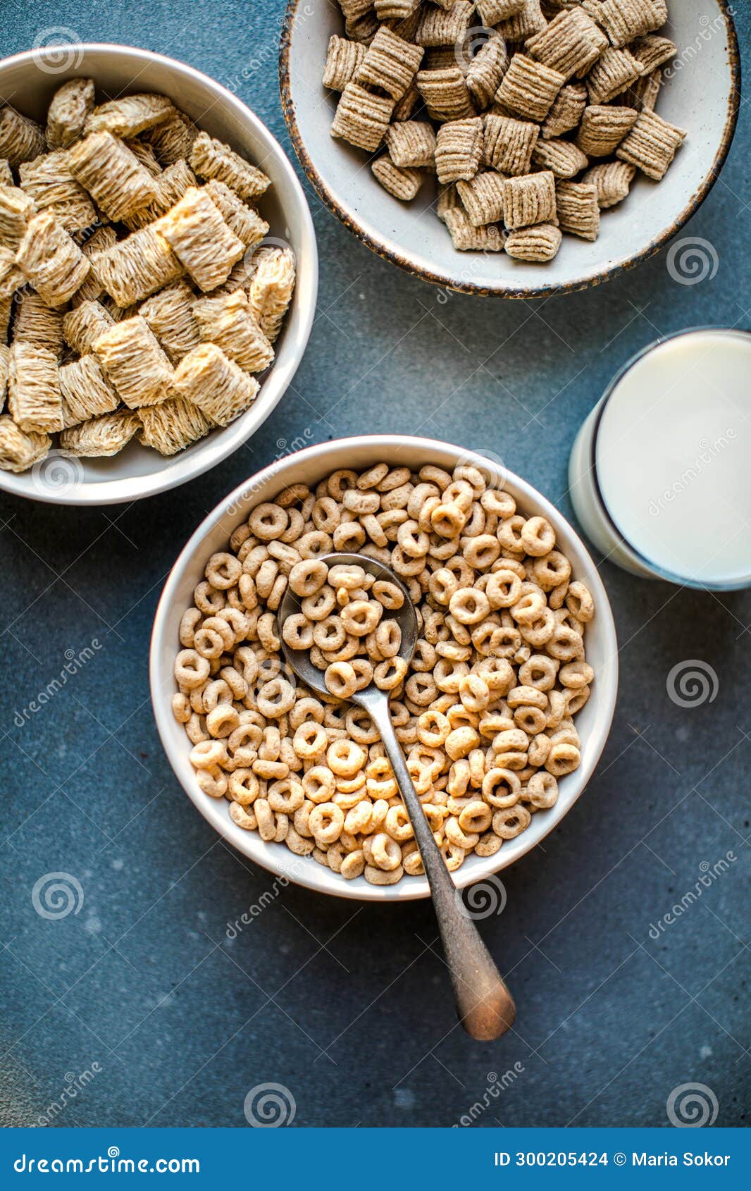 Set of Various Tasty Breakfast Cereals on Light Grey Table, Flat Lay ...