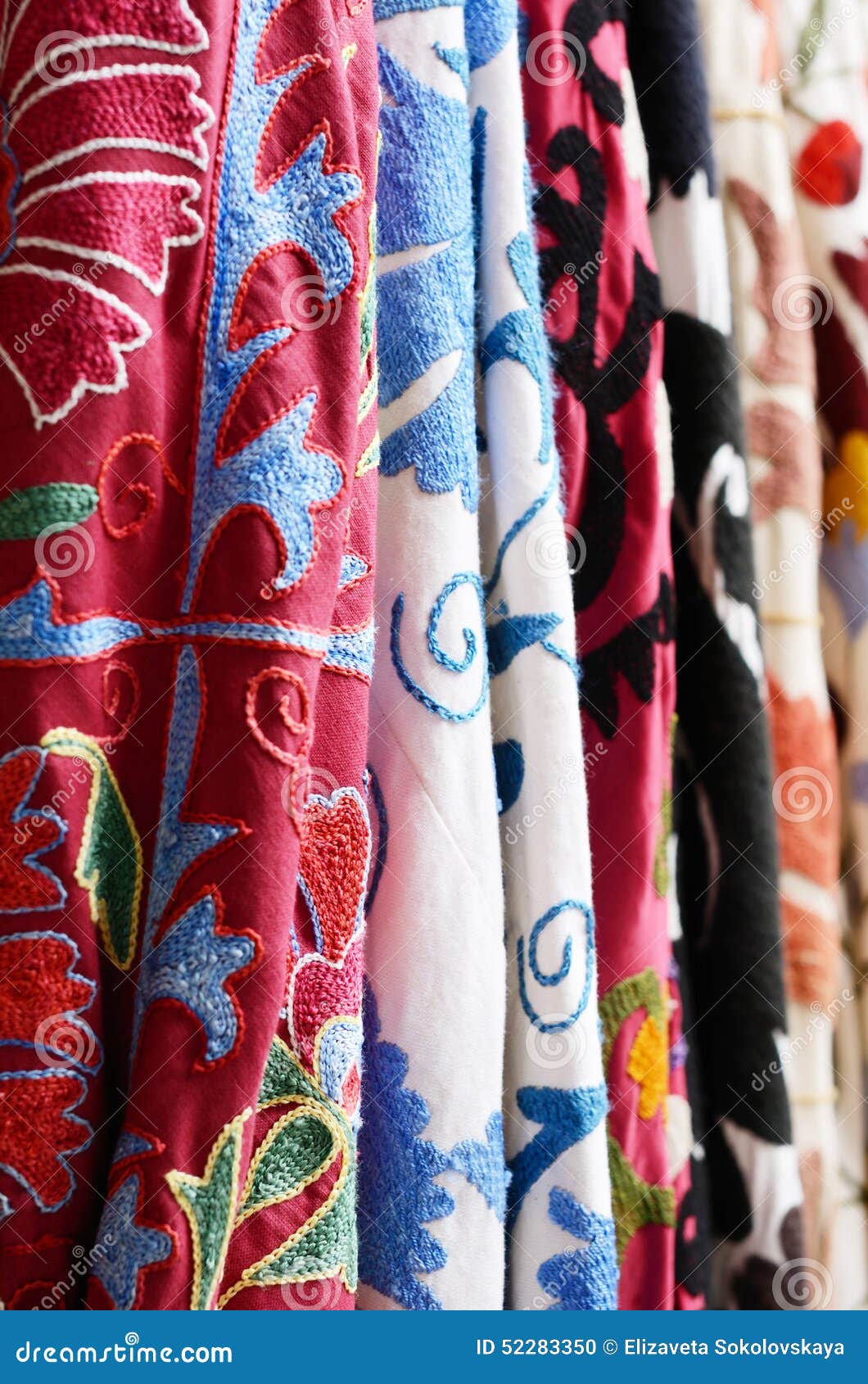 Set of Various Textile with Traditional Uzbek Embroidery Stock Photo ...