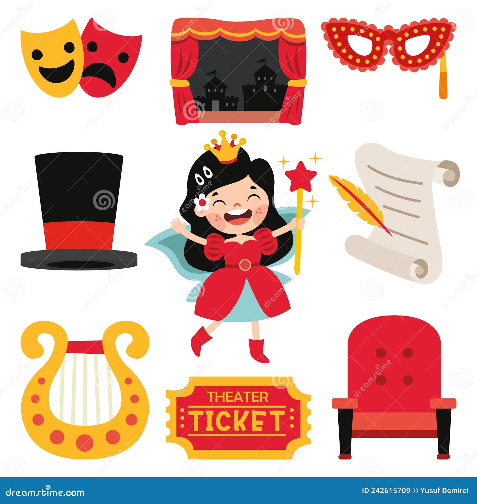 Set of Various Theater Elements Stock Vector - Illustration of movie ...