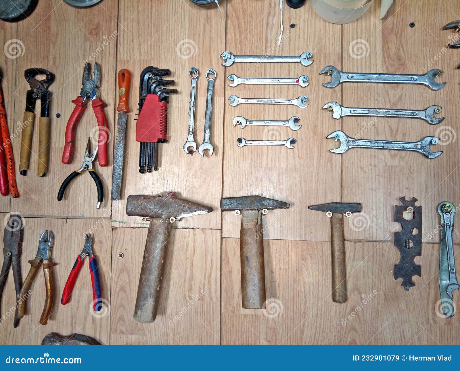 Set with Various Tools - Patent, Hammer, Pliers, Adjustable Wrenches ...