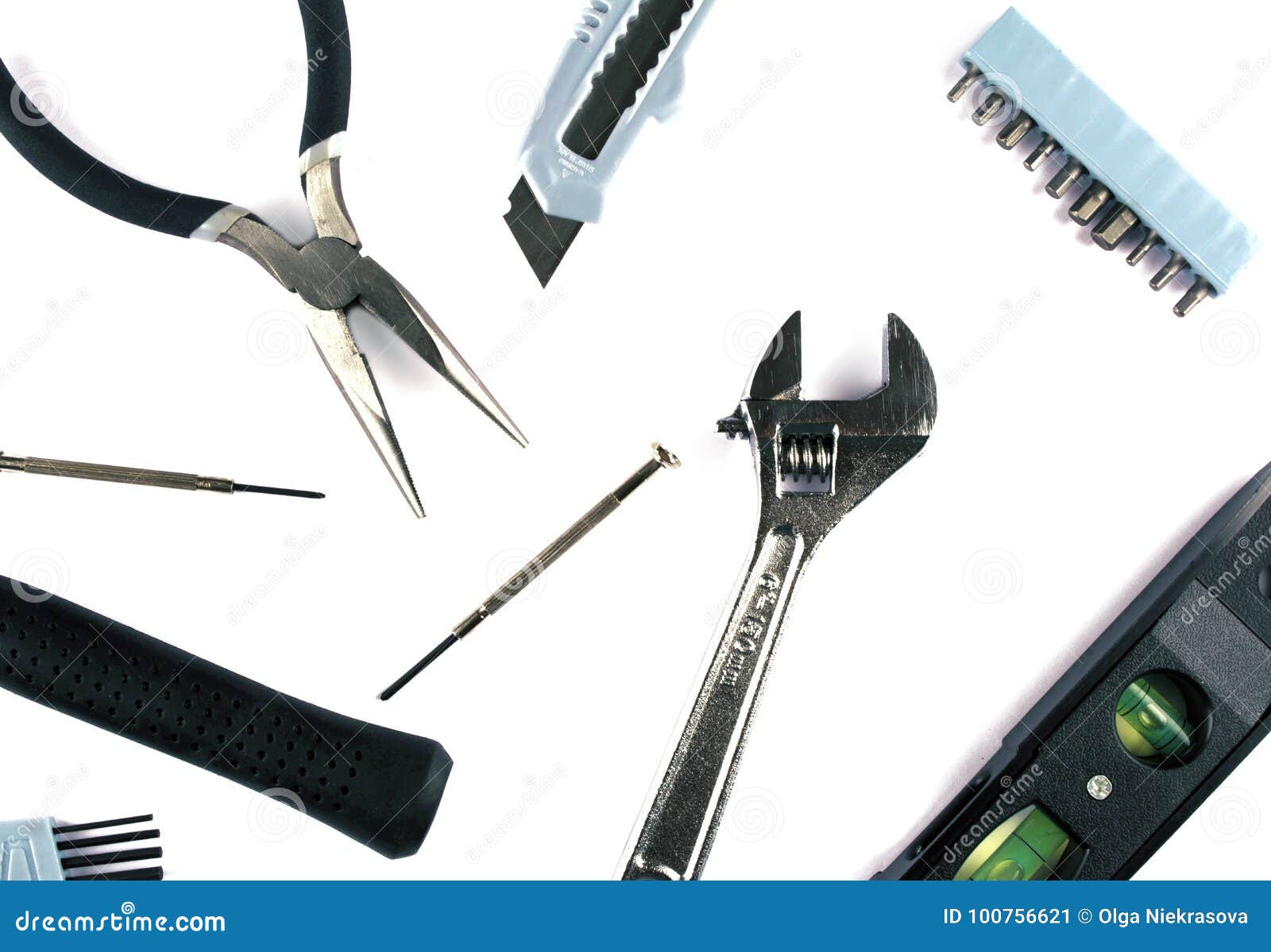Set of Various Tools on White Background. Stock Image - Image of level ...