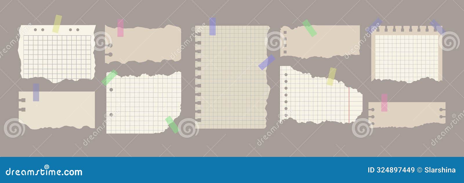 Set of Various Torn Notebook Sheet. Soft Beige Ripped Paper Notes ...