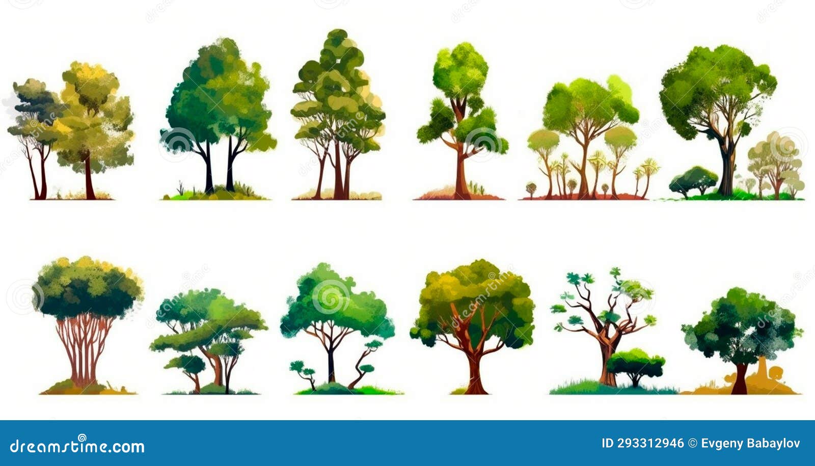 Set of Various Trees on White - AI Generated Image Stock Photo - Image ...