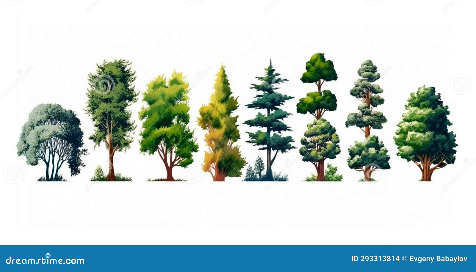 Set of Various Trees on White - AI Generated Image Stock Illustration ...
