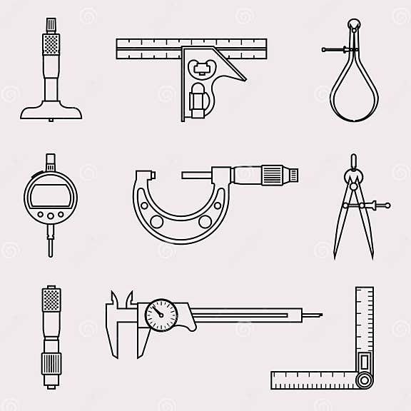 Set of Various Types of Measure Tools, Vector Thin Line Stock Vector ...