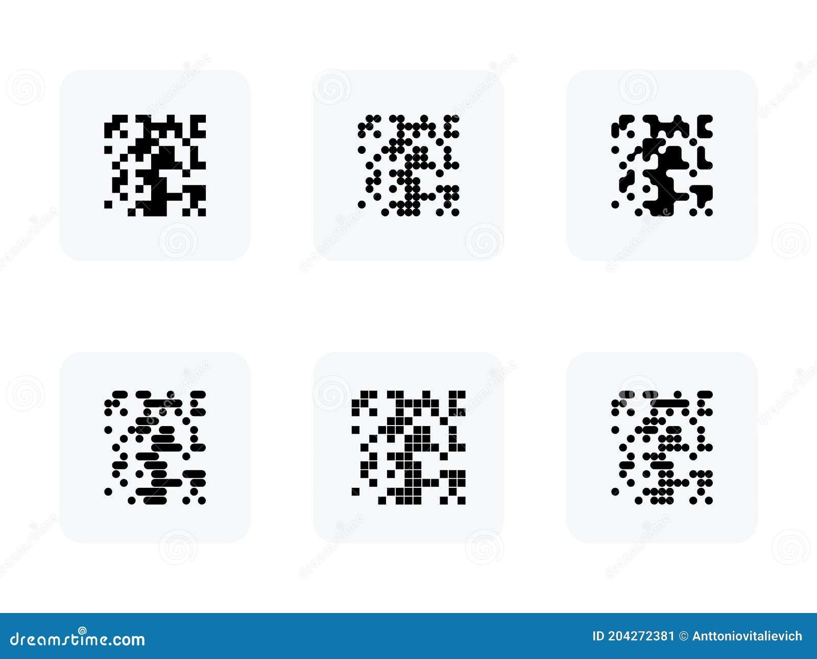 Set Of Various Types Of Qr Code Various Qr Code Structure Dot Line Pixel Square Vector