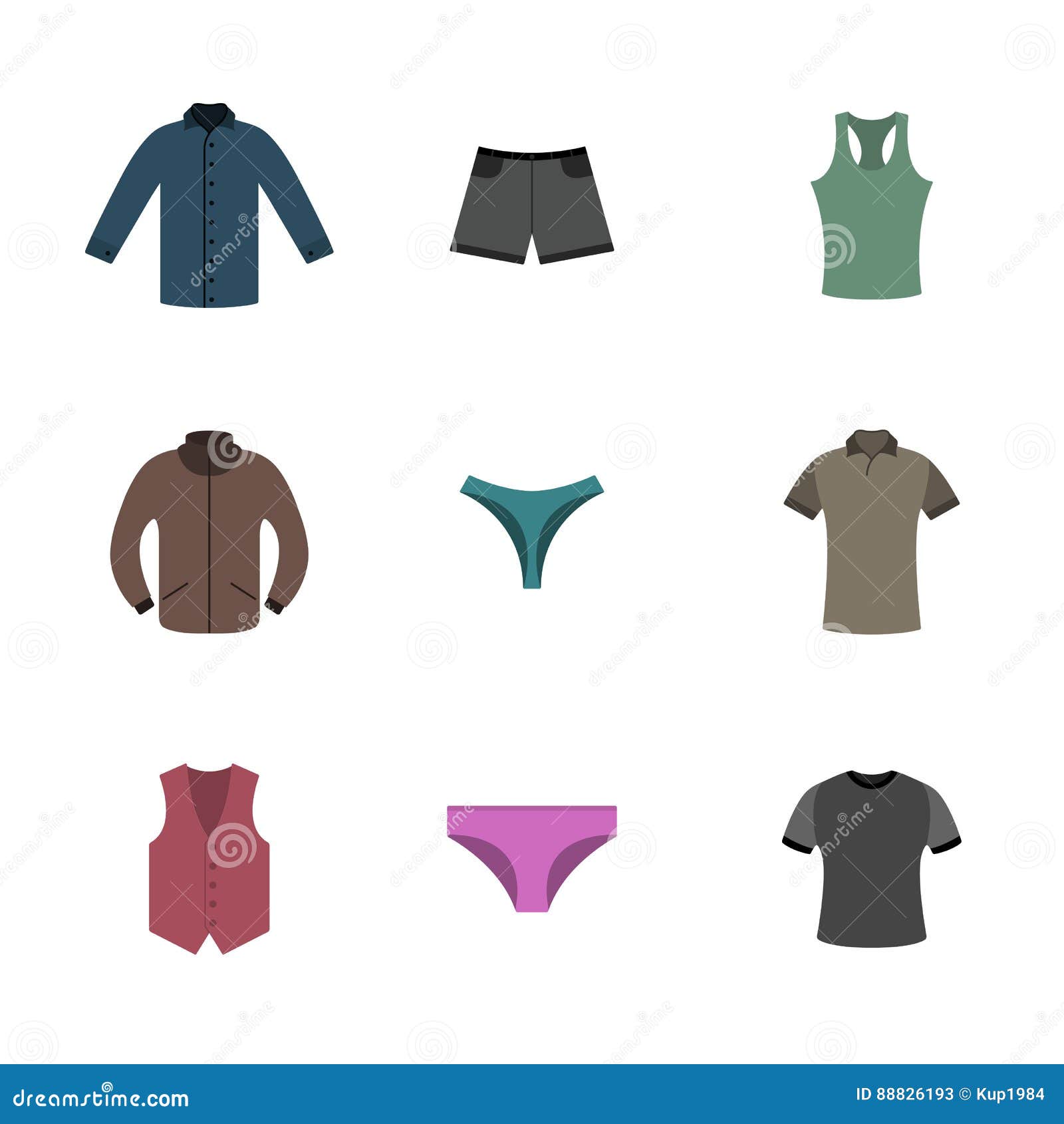 Set Various Upper and Lower Clothing in Flat Style, Vector Illustration ...