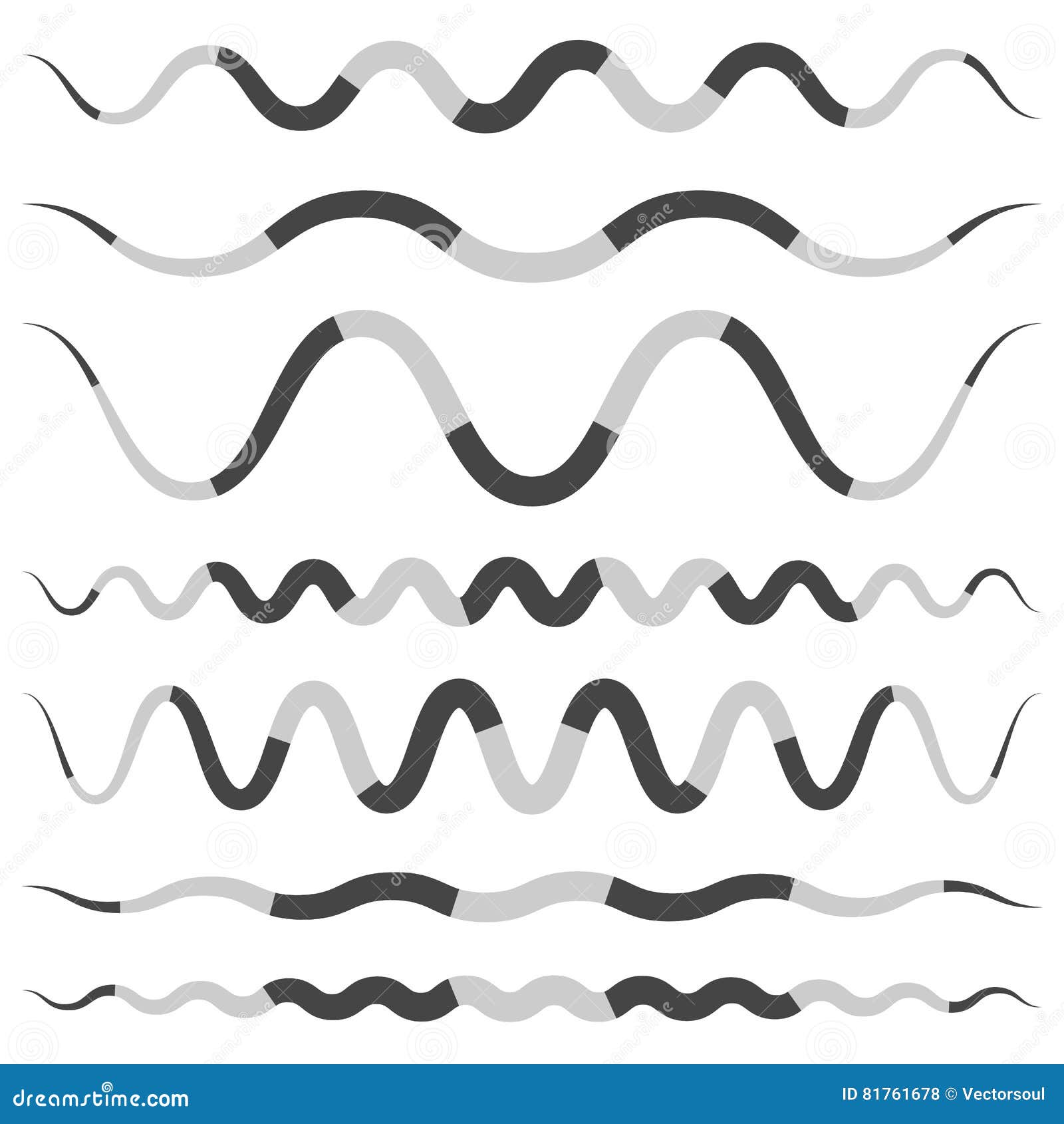 Set of Various Wavy, Curved Dashed Line, Stripe Elements Stock Vector ...
