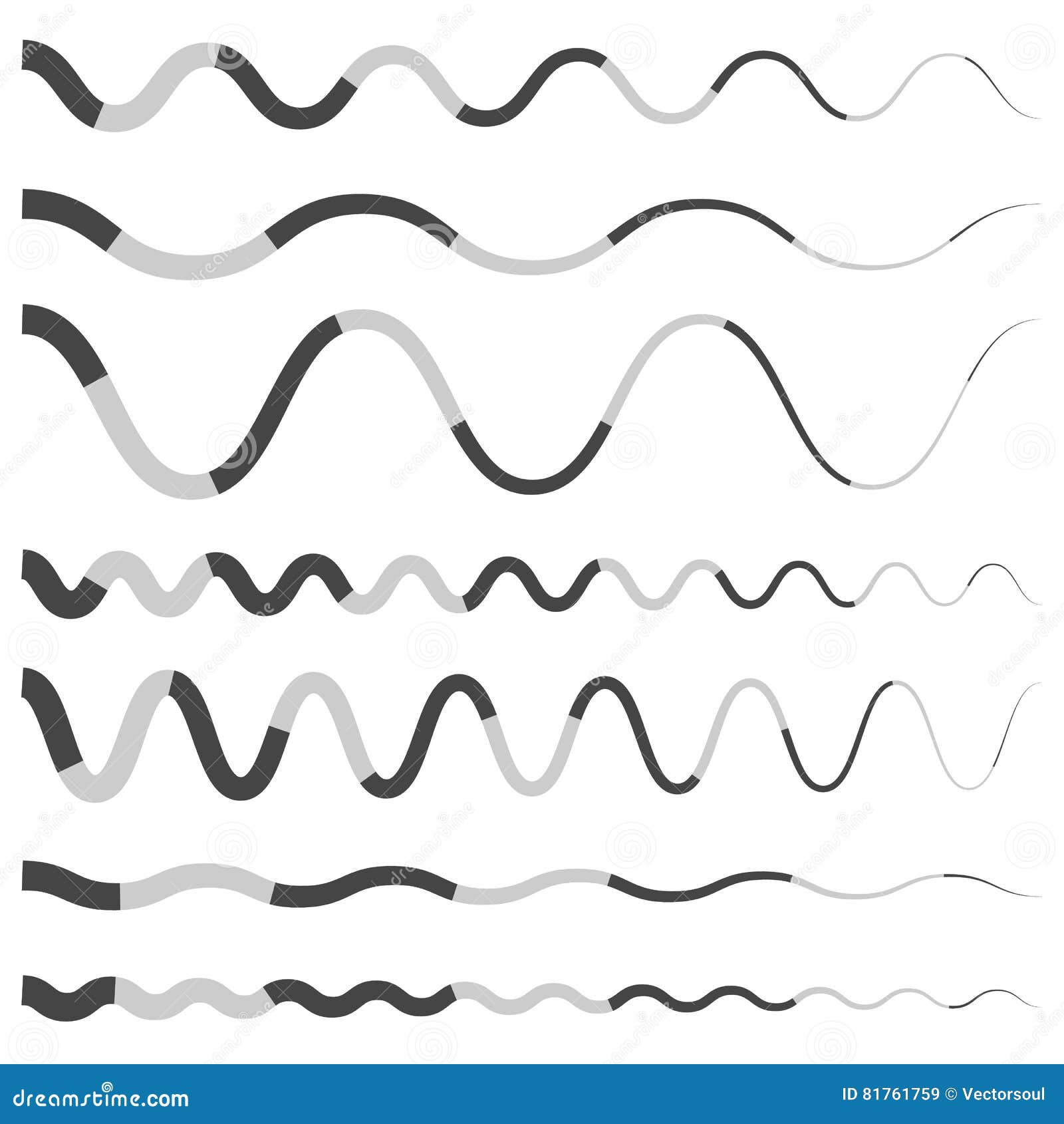 Set of Various Wavy, Curved Dashed Line, Stripe Elements Stock Vector ...