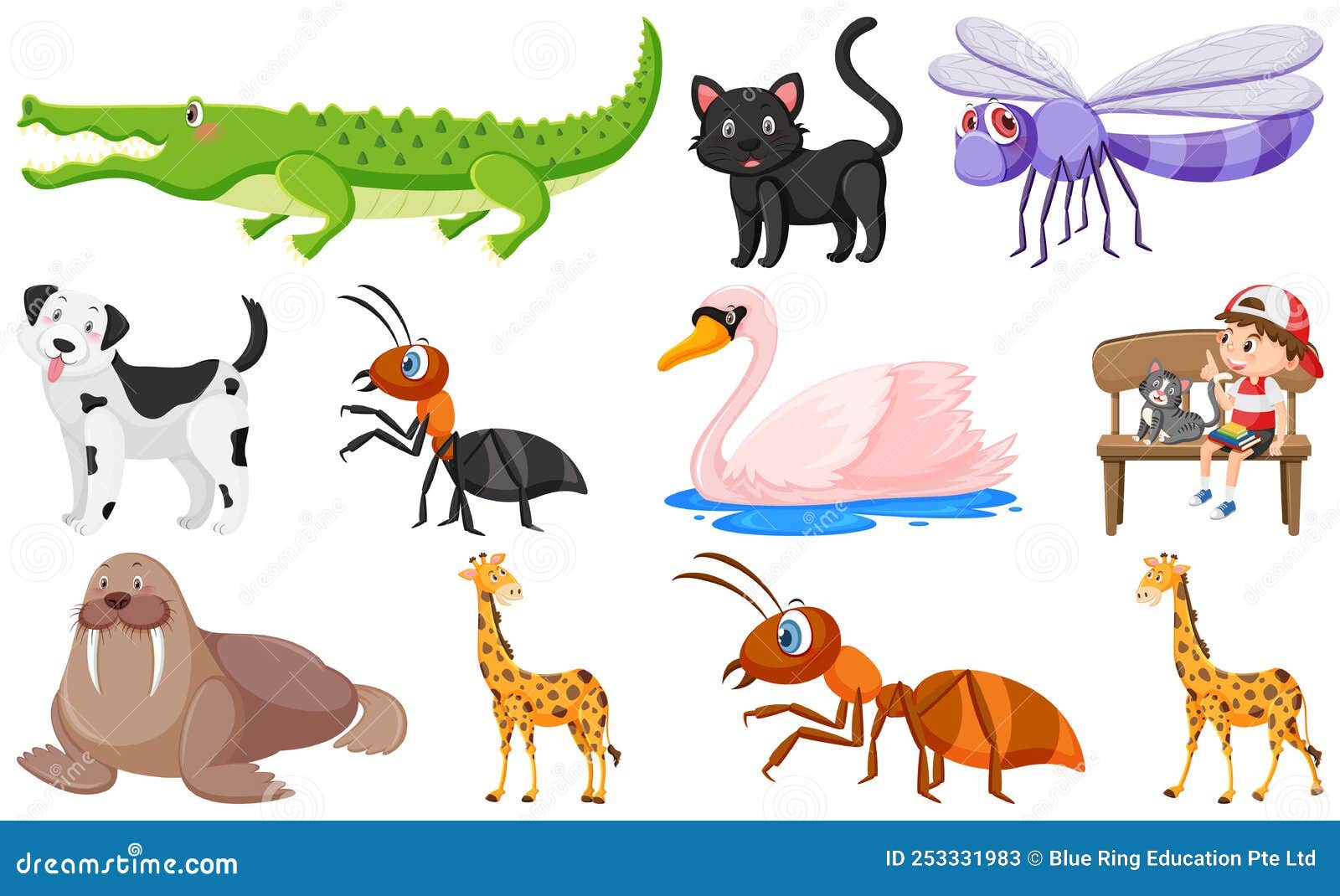 Set of Various Wild Animals in Cartoon Style Stock Vector ...
