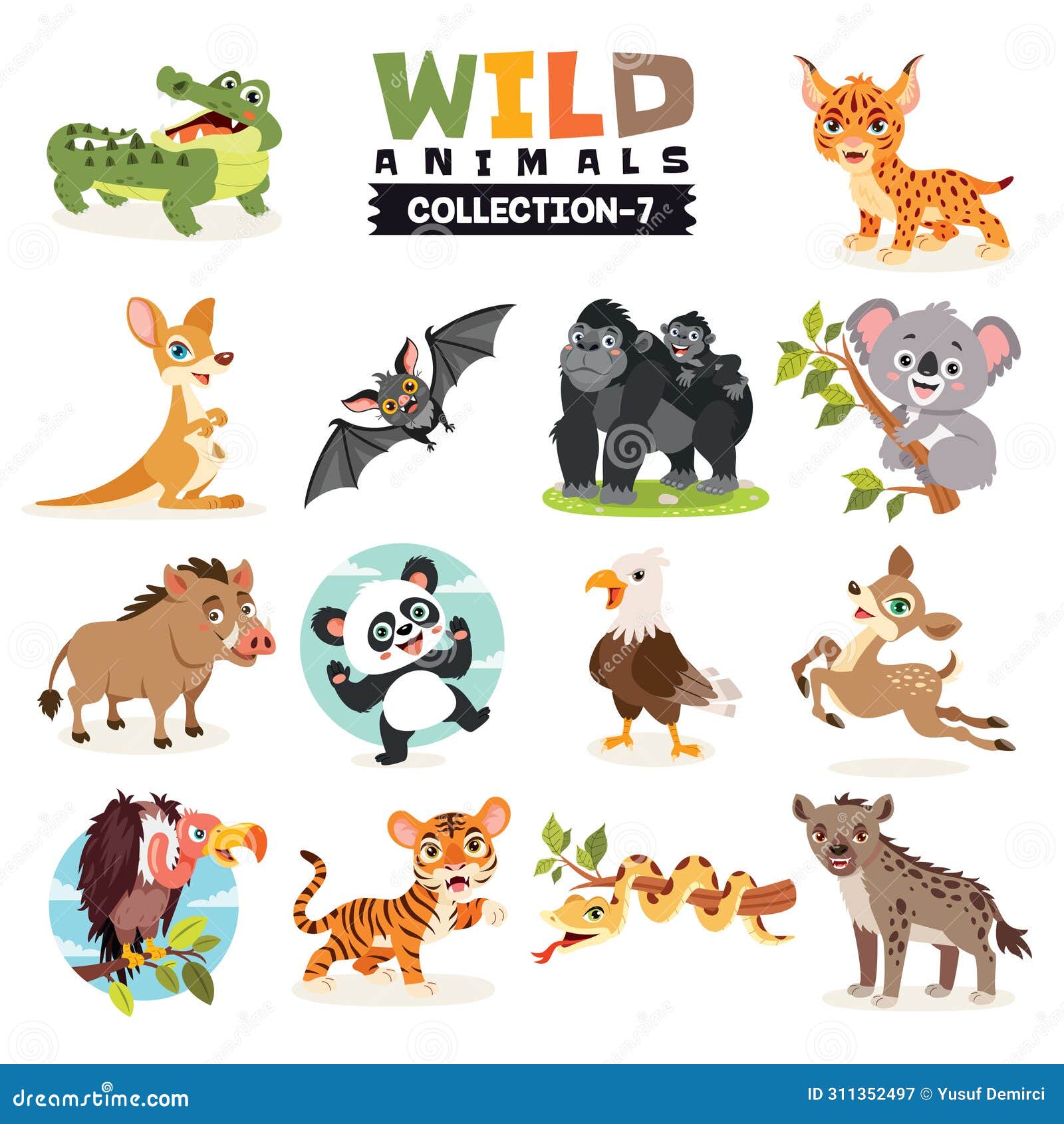 Set of Various Wild Animals Stock Illustration - Illustration of ...