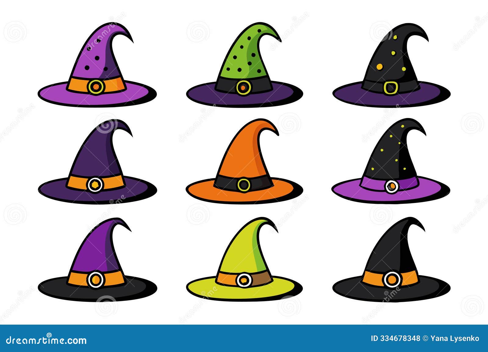 Set of Various Witch Hats Isolated on a White Background. Wizard ...