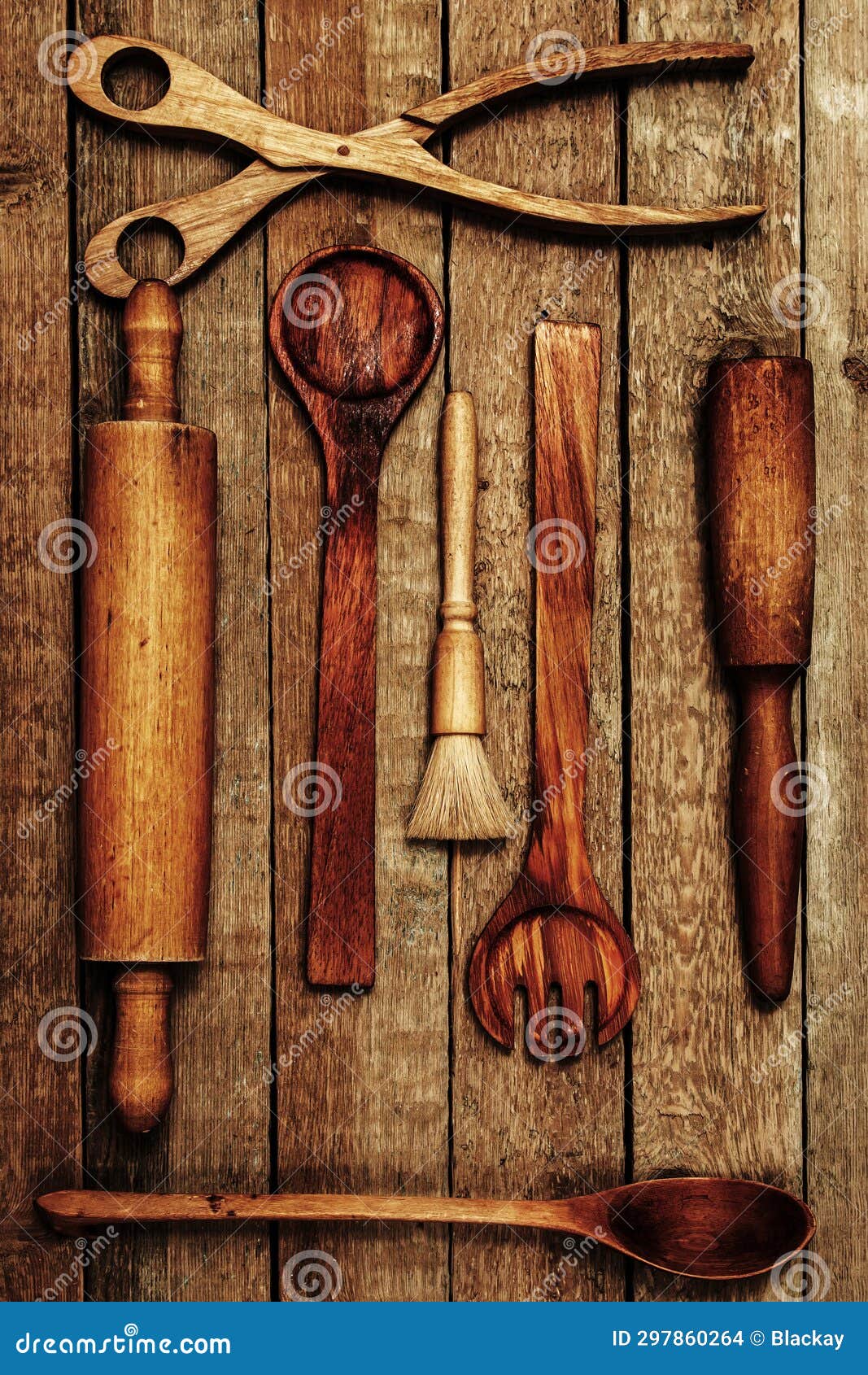 Set of Various Wooden Kitchen Utensils on the Table Stock Photo - Image ...