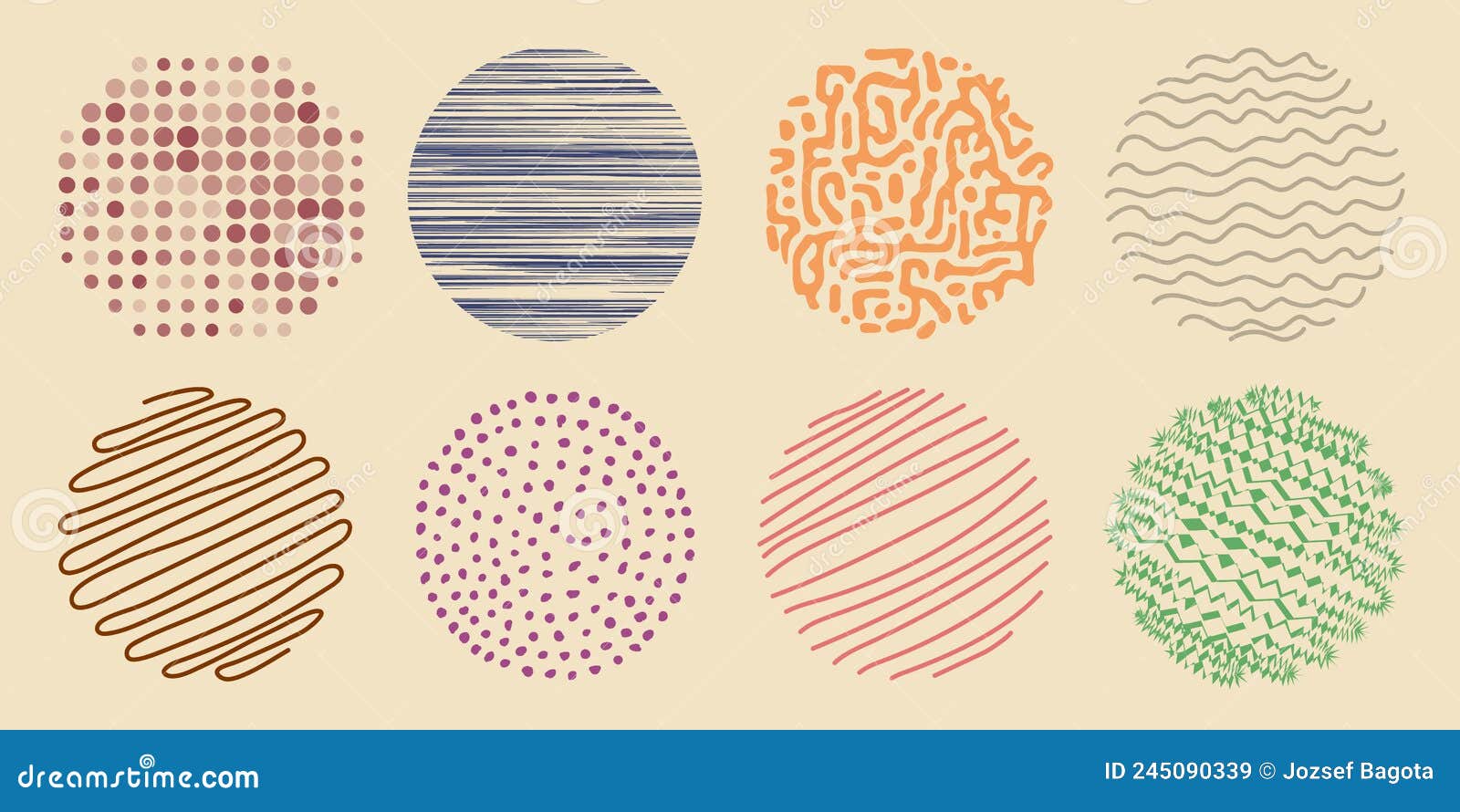 Set Of Variously Patterned And Colored, Spotted And Striped Circles ...