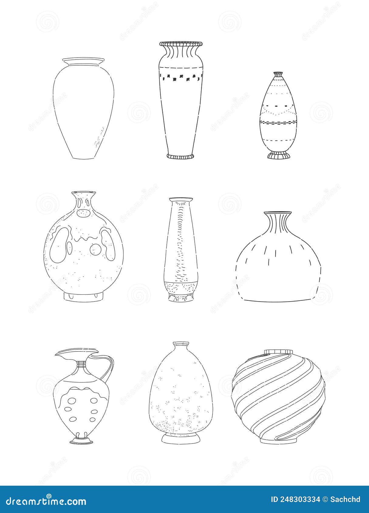 Set of vase vector sketch stock vector. Illustration of ceramic - 248303334