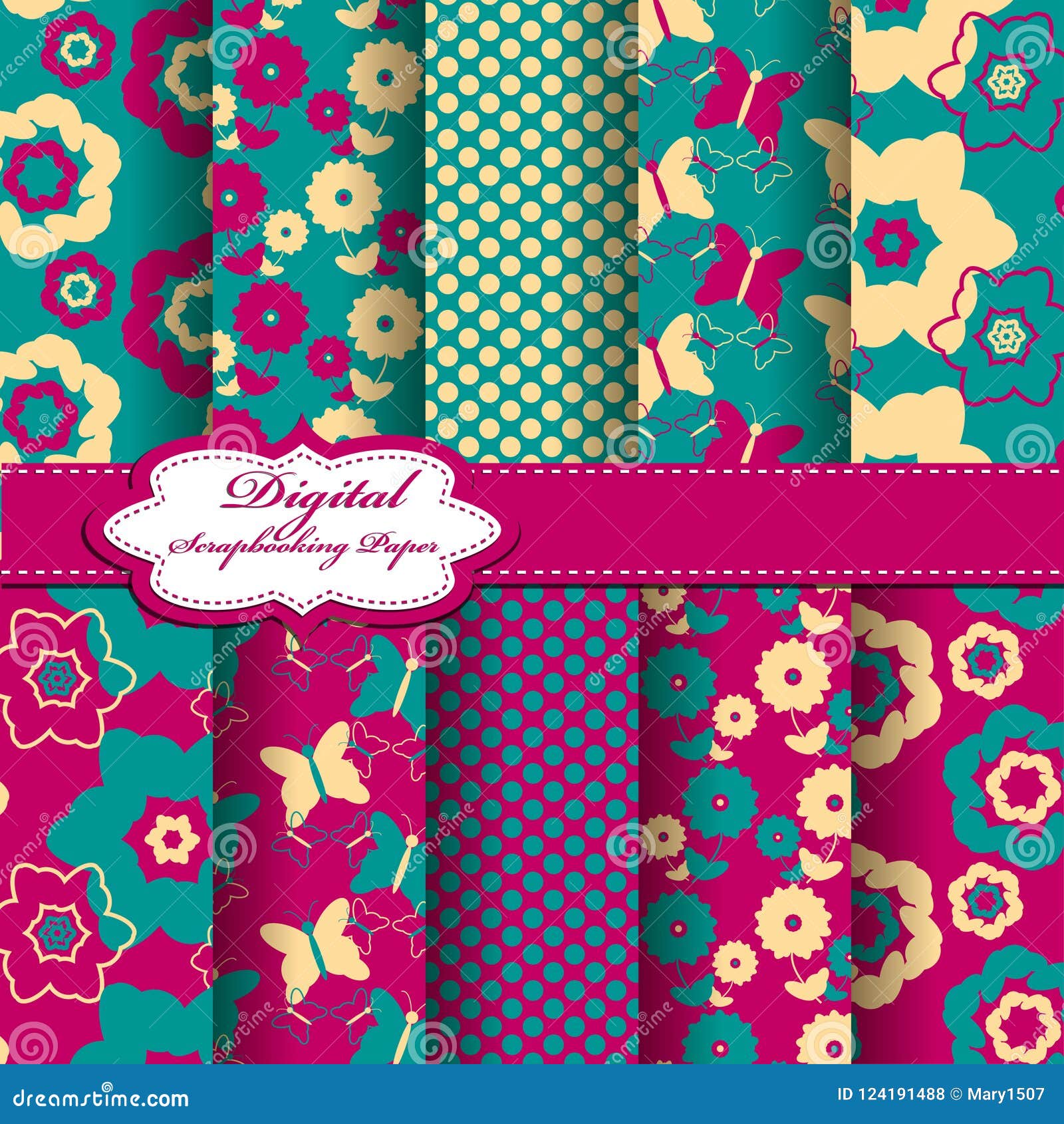 Set of Vector Abstract Flower Pattern Paper for Scrapbook. Stock Vector ...