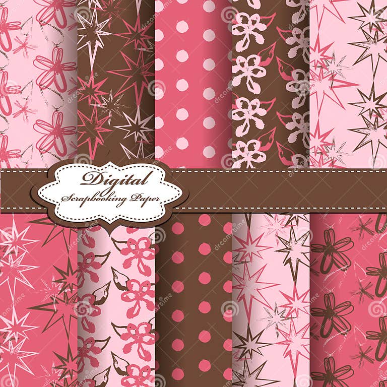 Set of Vector Abstract Flower Pattern Paper for Scrapbook. Stock Vector ...