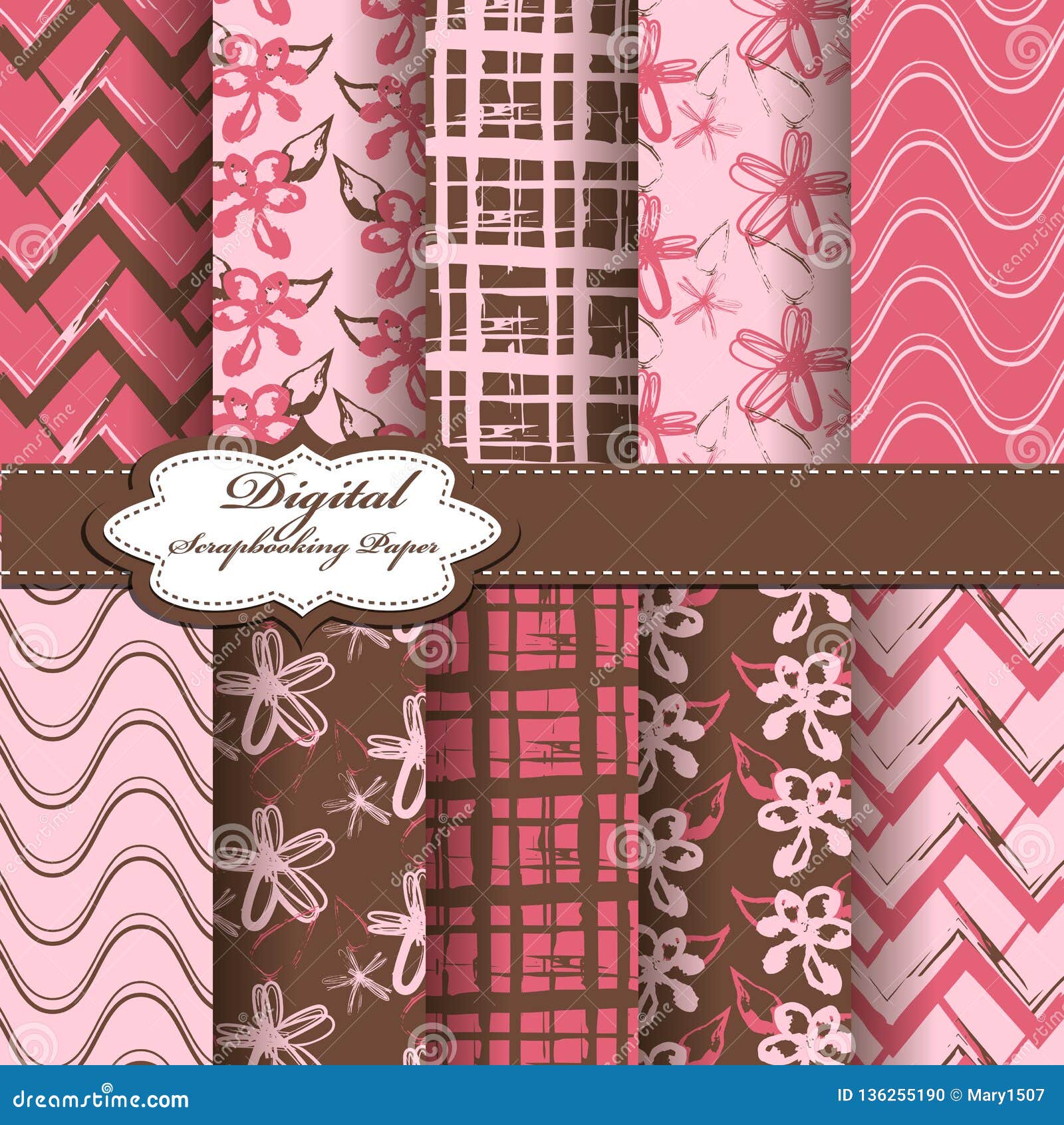 Set of Vector Abstract Flower Pattern Paper for Scrapbook. Stock Vector ...