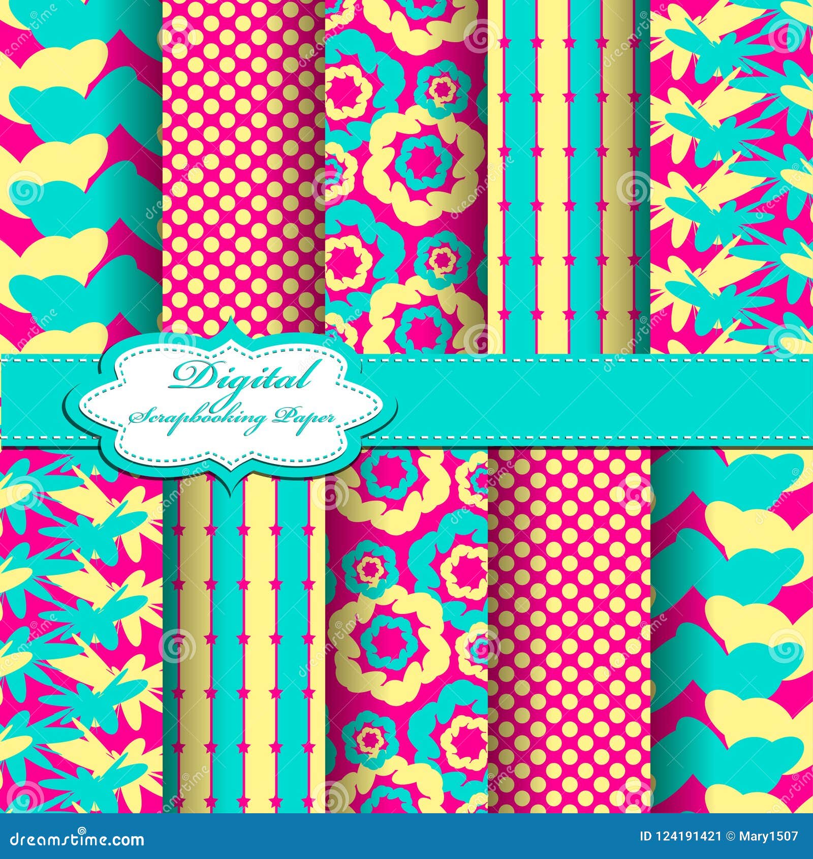 Set of Vector Abstract Flower Pattern Paper for Scrapbook. Stock Vector ...