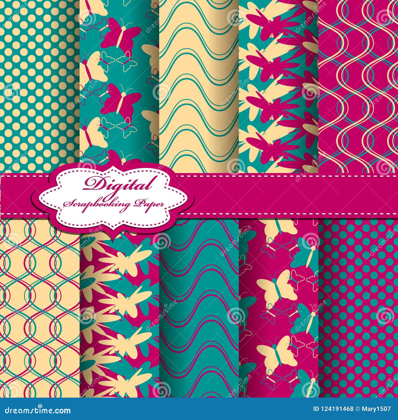 Set of Vector Abstract Flower Pattern Paper for Scrapbook. Stock Vector ...