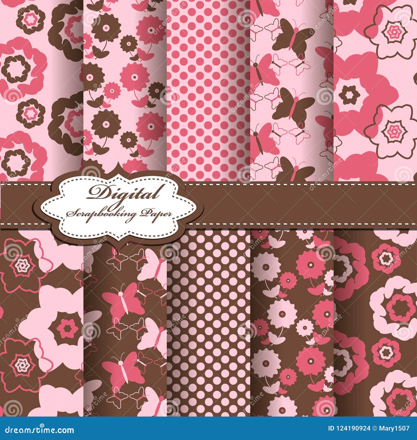 Set of Vector Abstract Flower Pattern Paper for Scrapbook. Stock Vector ...