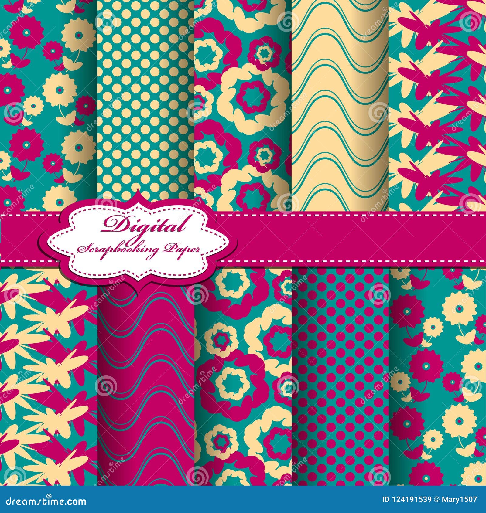 Set of Vector Abstract Flower Pattern Paper for Scrapbook. Stock Vector ...