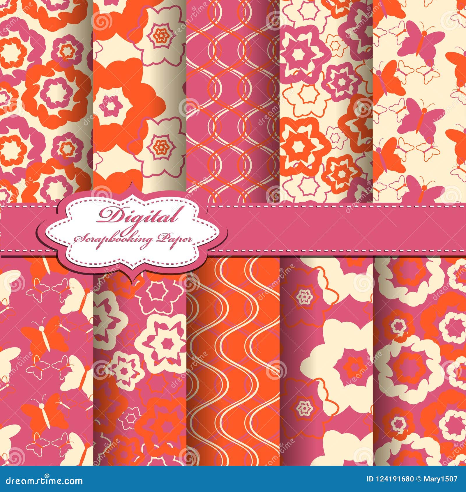 Set of Vector Abstract Flower Pattern Paper for Scrapbook. Stock Vector ...