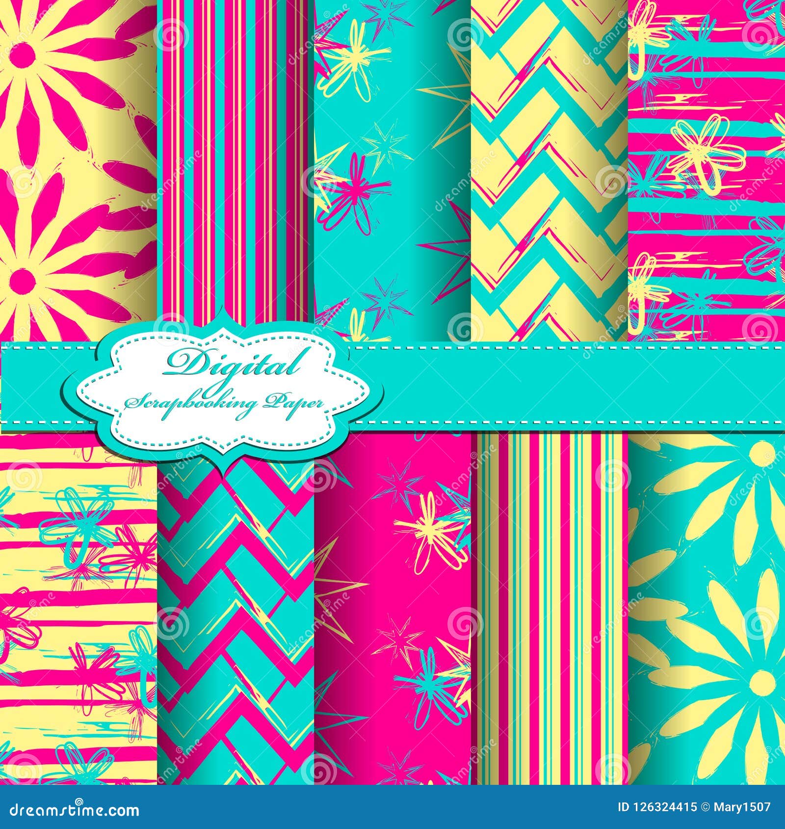 Set of Vector Abstract Flower Pattern Paper for Scrapbook. Stock Vector ...