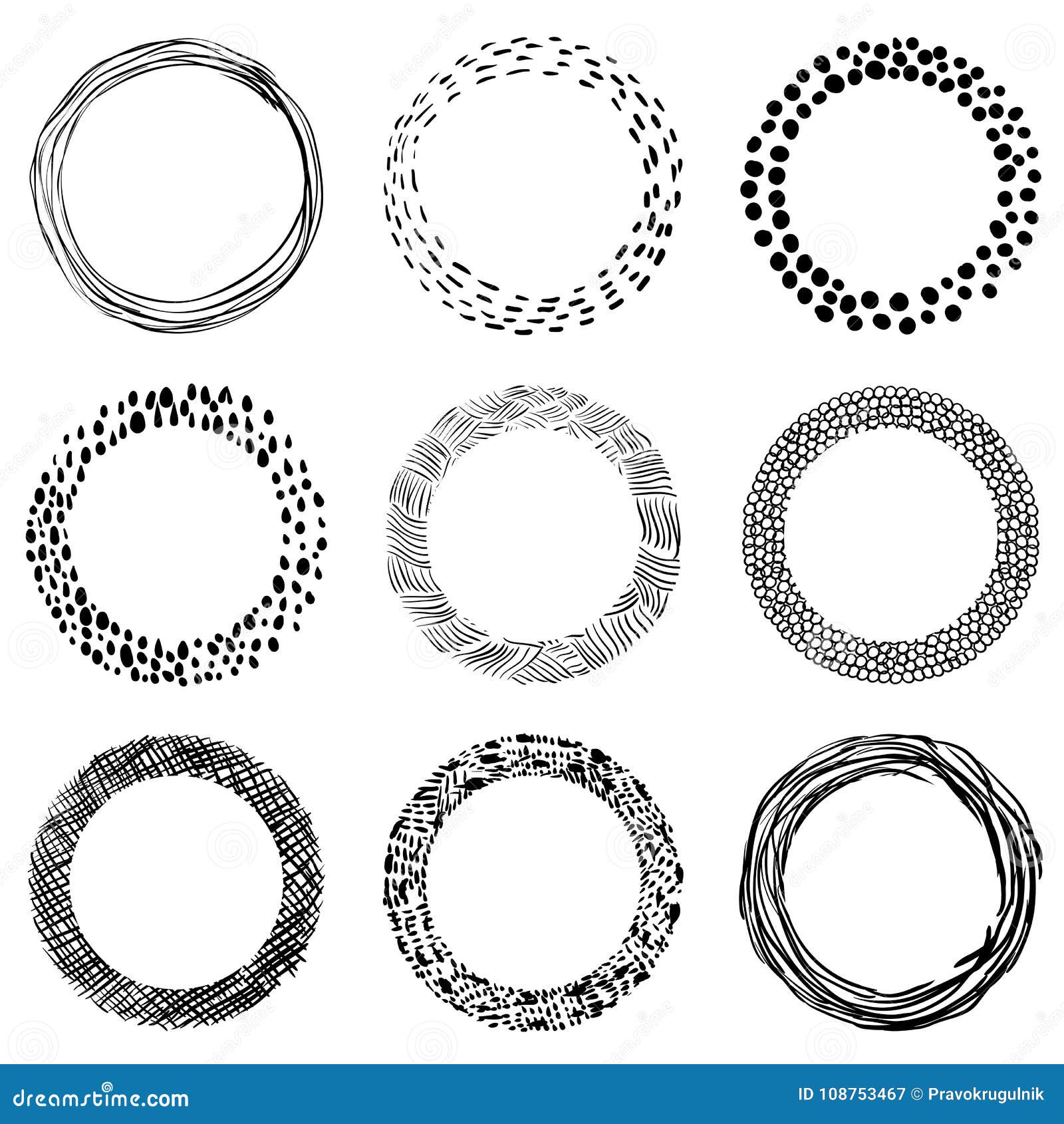 Set of Vector Abstract Round Grunge Frames Stock Vector - Illustration ...