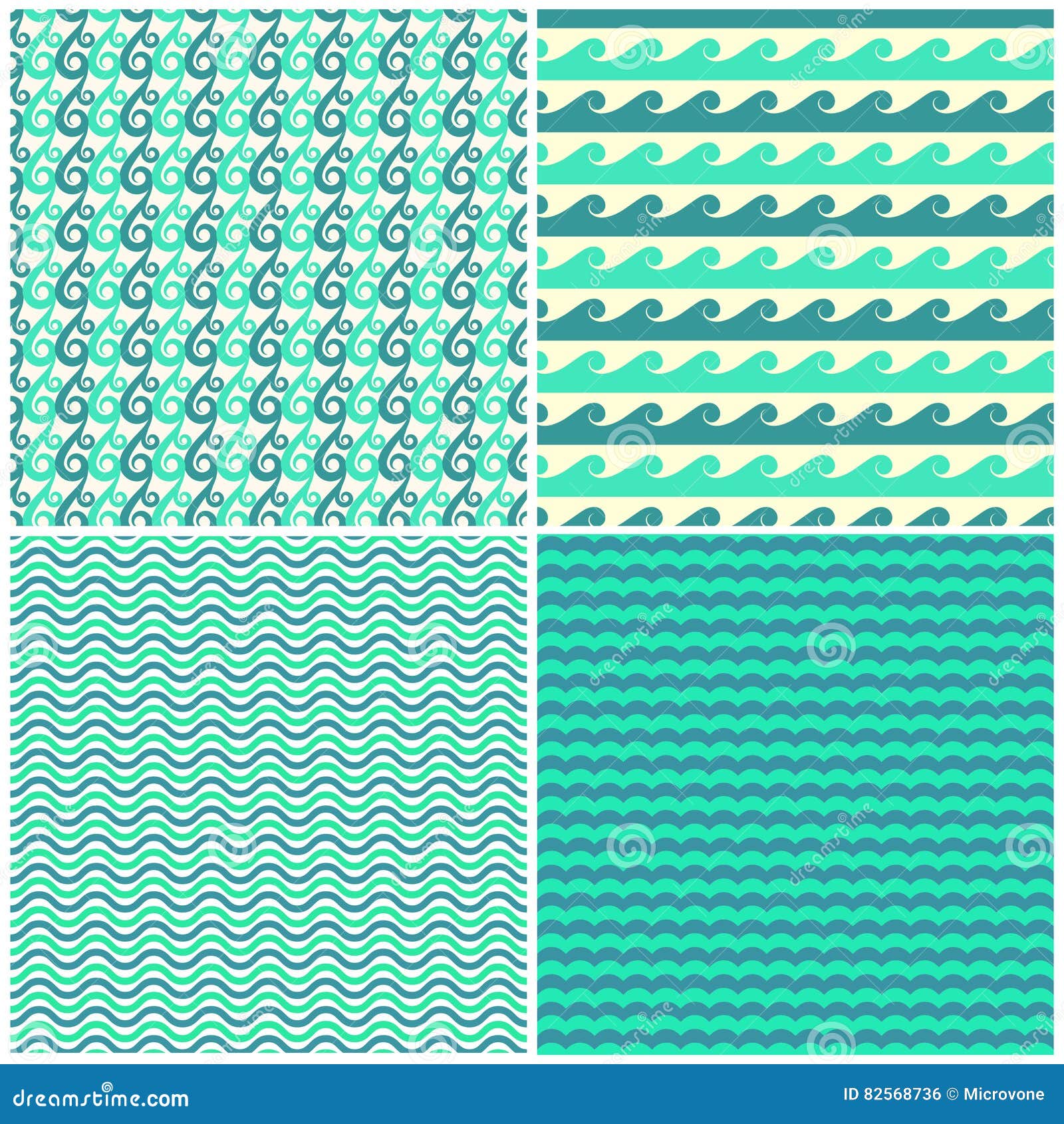 Set of Vector Aqua Green Waves Seamless Patterns Stock Vector ...