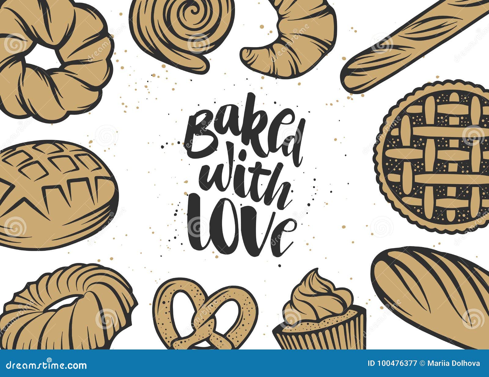 Set of Vector Bakery Elements and Handwritten Lettering. Stock Vector ...
