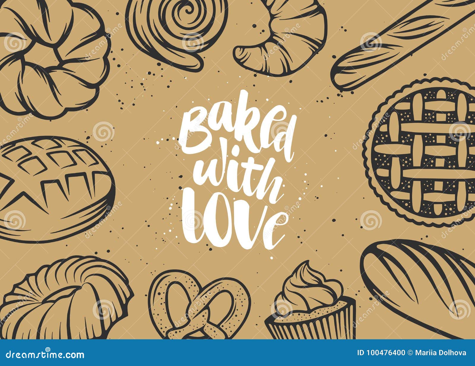 Set of Vector Bakery Elements and Handwritten Lettering. Stock Vector ...