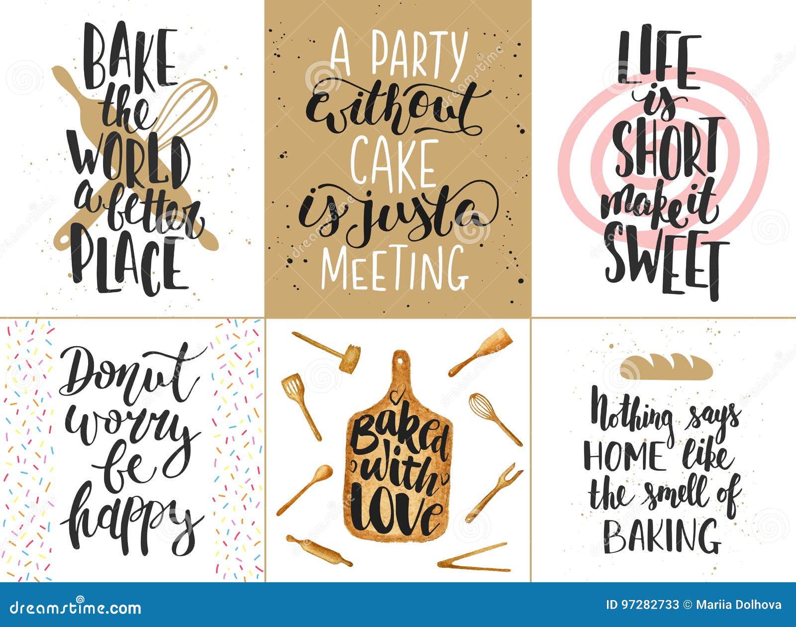 Set of Vector Bakery Lettering Posters, Greeting Cards Stock Vector ...