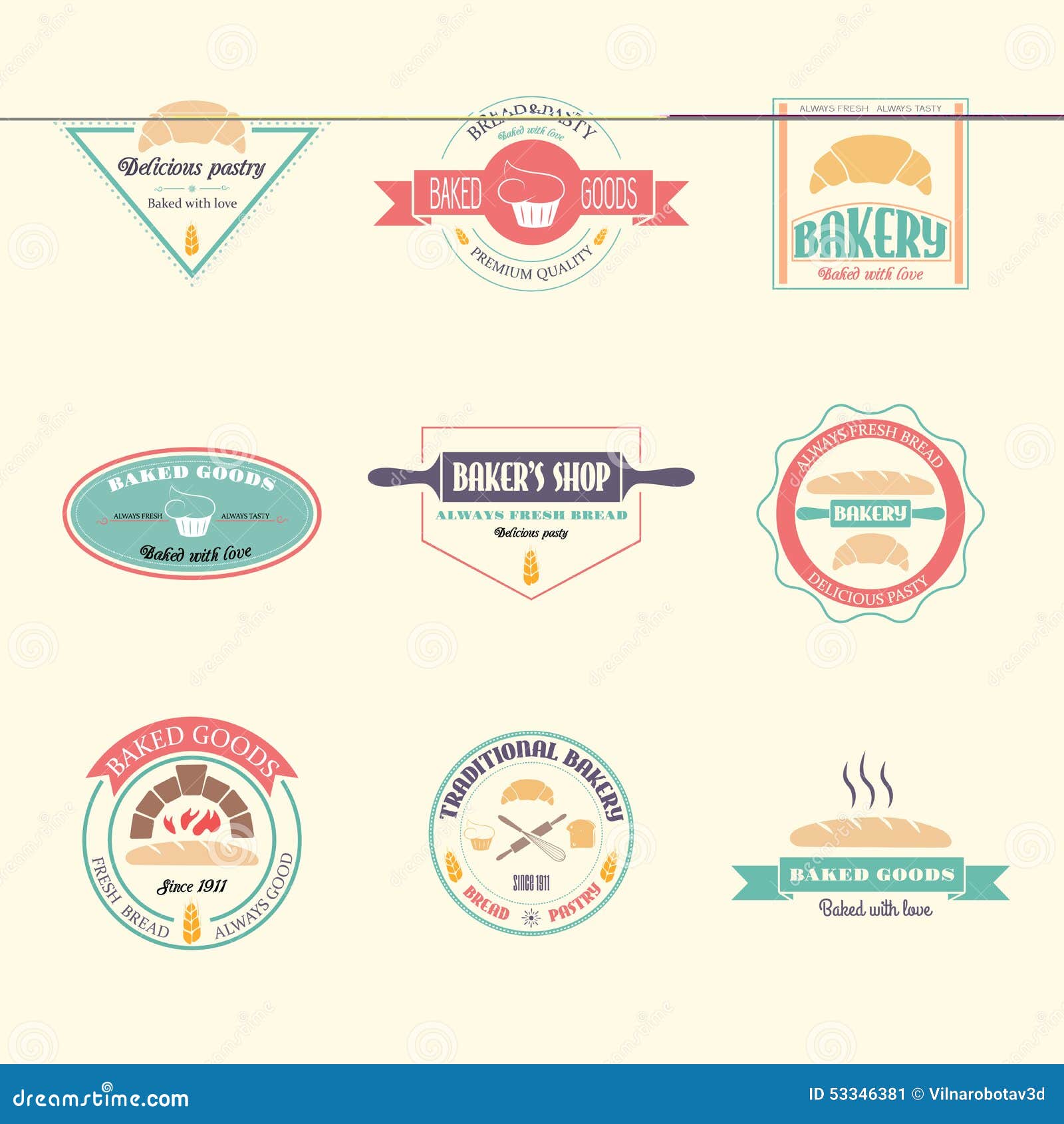 Set of vector bakery logos stock vector. Illustration of design - 53346381
