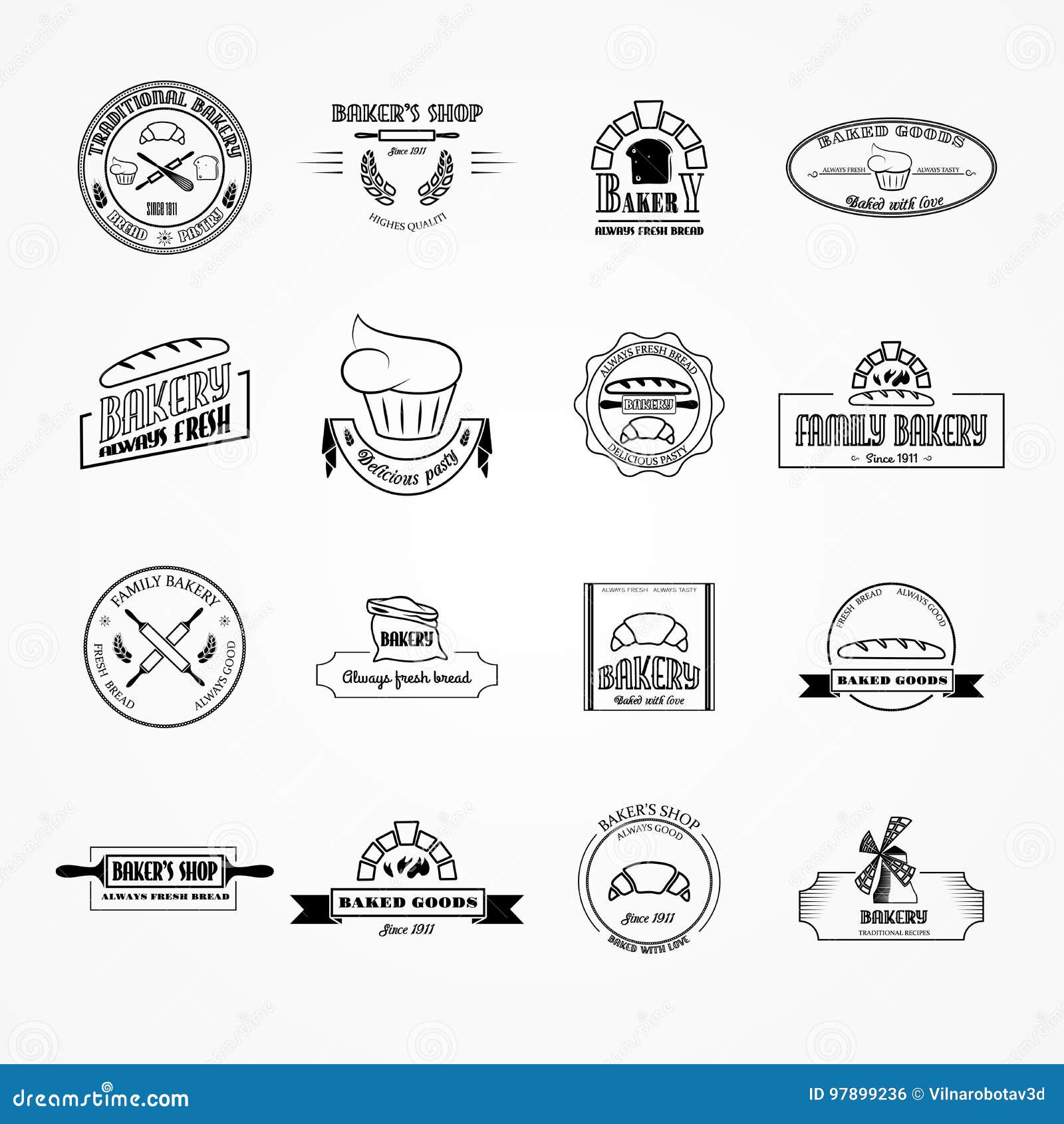 Set of vector bakery logos stock vector. Illustration of food - 97899236