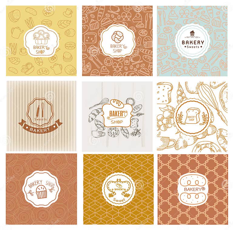 Set of Vector Bakery Logos. Bread and Pastries Labels Stock Vector ...
