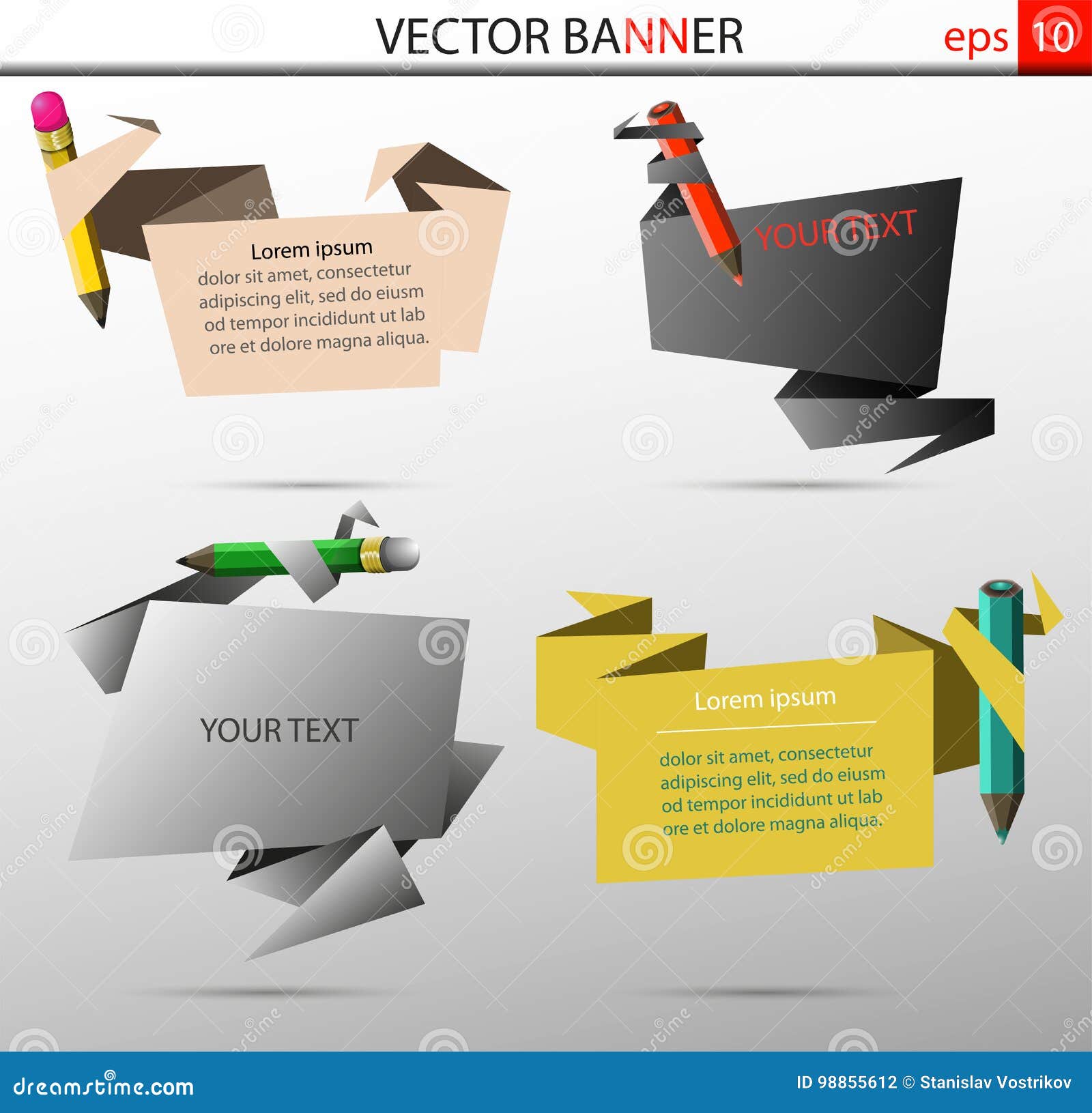 Set of Vector Banners in the Form of Sheets with Crayons Stock Vector ...