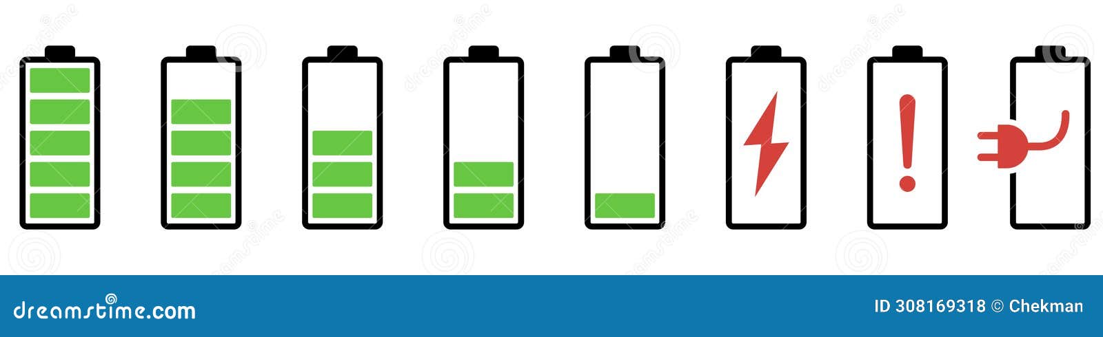 Set of Vector Battery Charging Icons. Battery Level Symbols. Fast ...