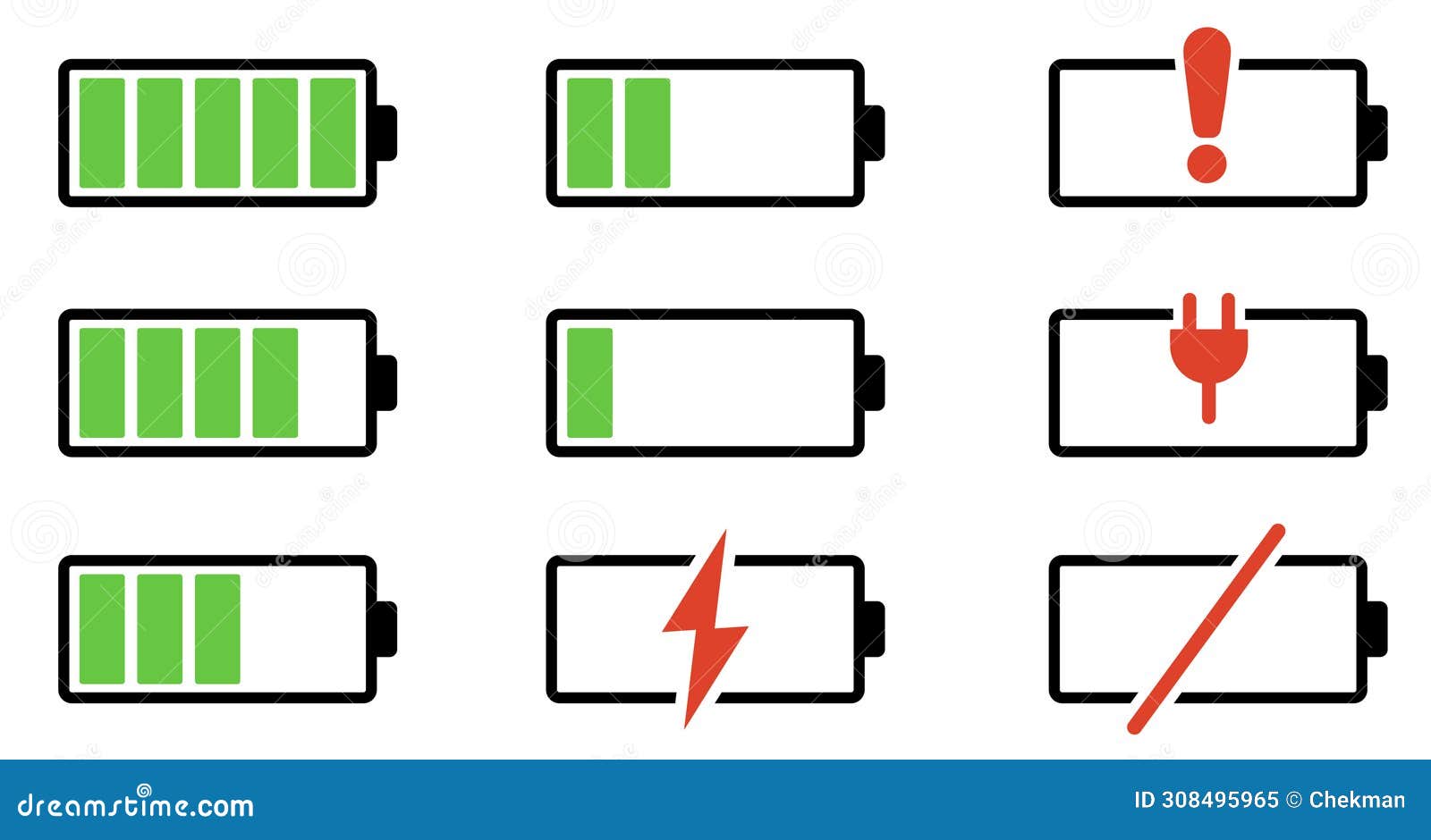 Set of Vector Battery Charging Icons. Battery Level Symbols. Fast ...