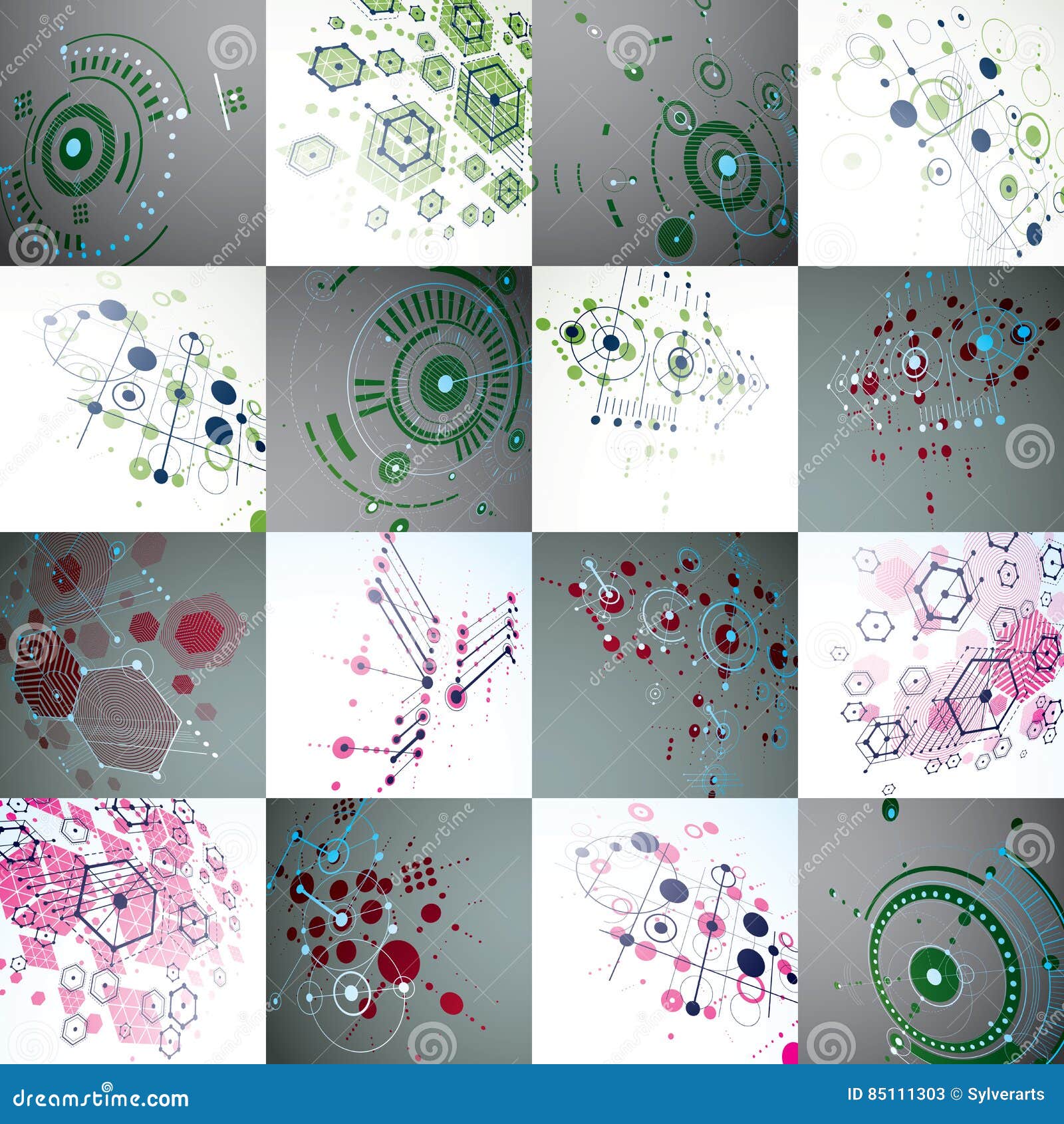 Set Vector Bauhaus Backgrounds Made with Grid and Overlapping Ge Stock ...