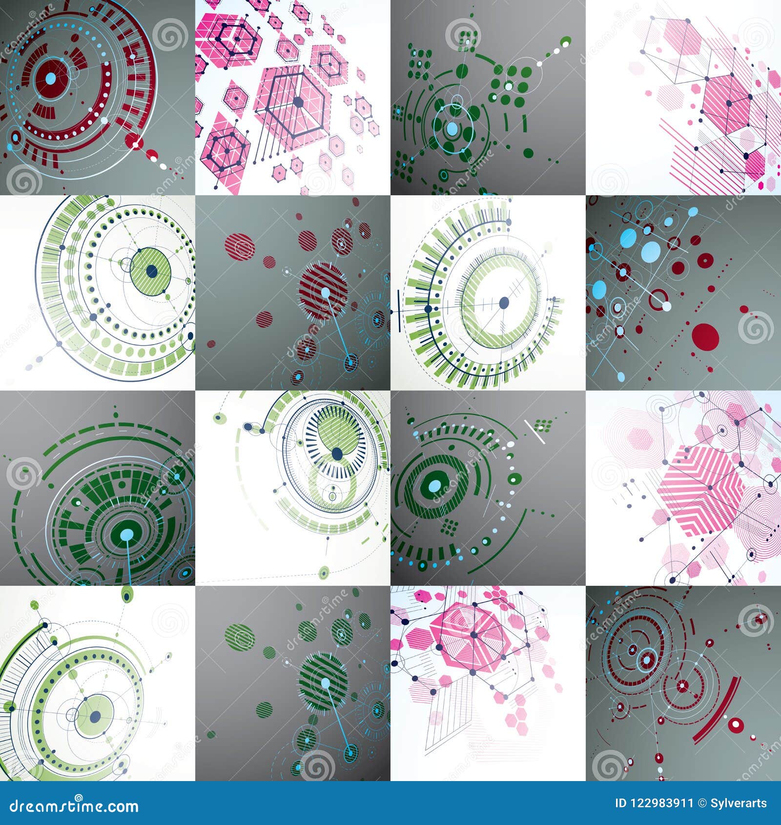 Set Vector Bauhaus Backgrounds Made with Grid and Overlapping Ge Stock ...