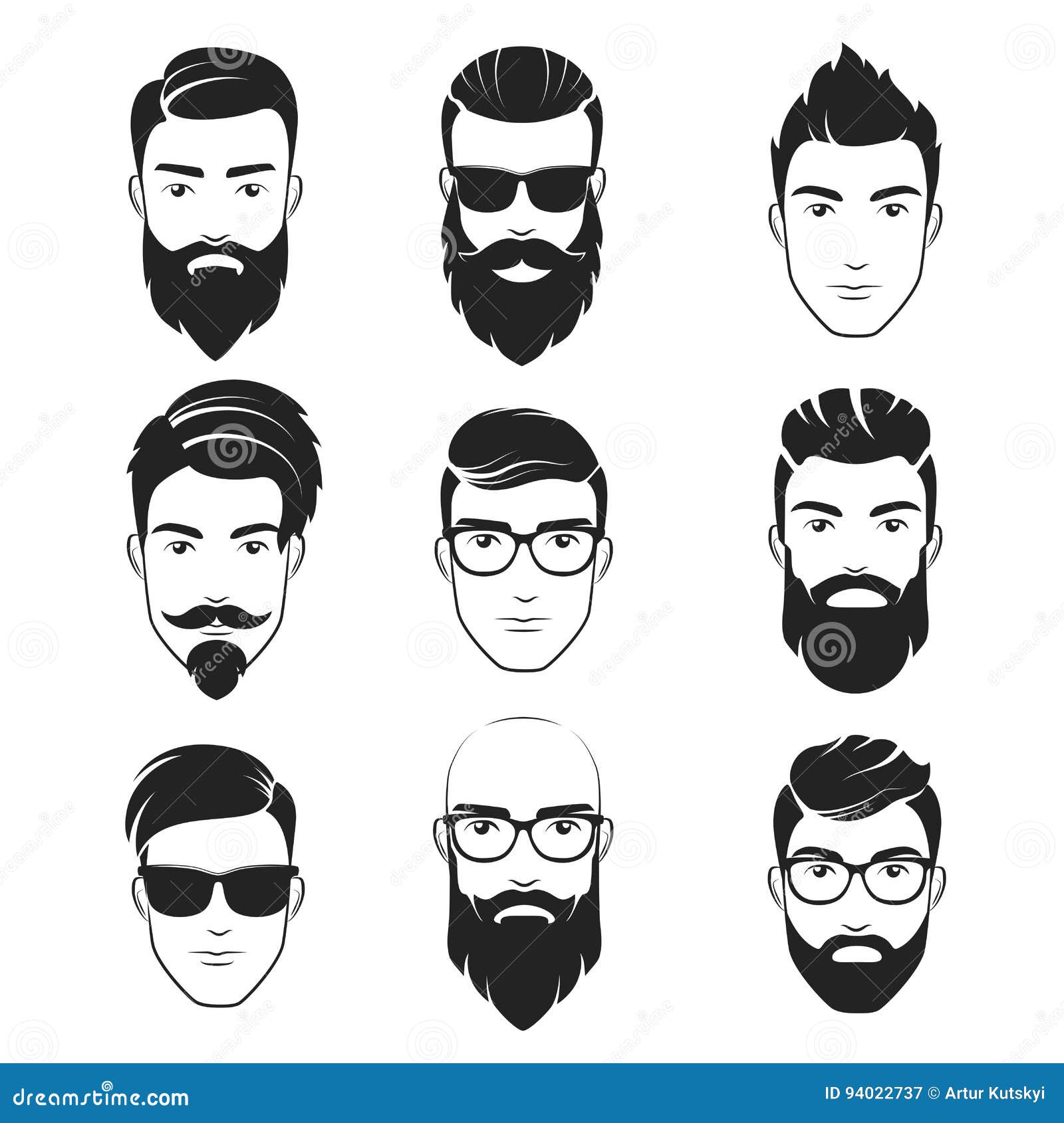 Vector Bearded Men Face Hipster Head With Haircuts, Mustaches And ...