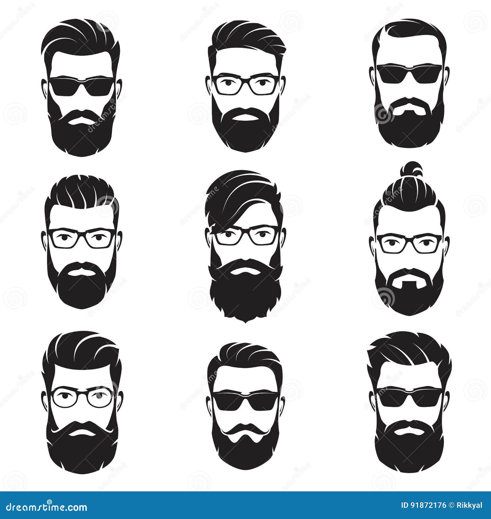 Vector Bearded Men Face Hipster Head With Haircuts Mustaches And