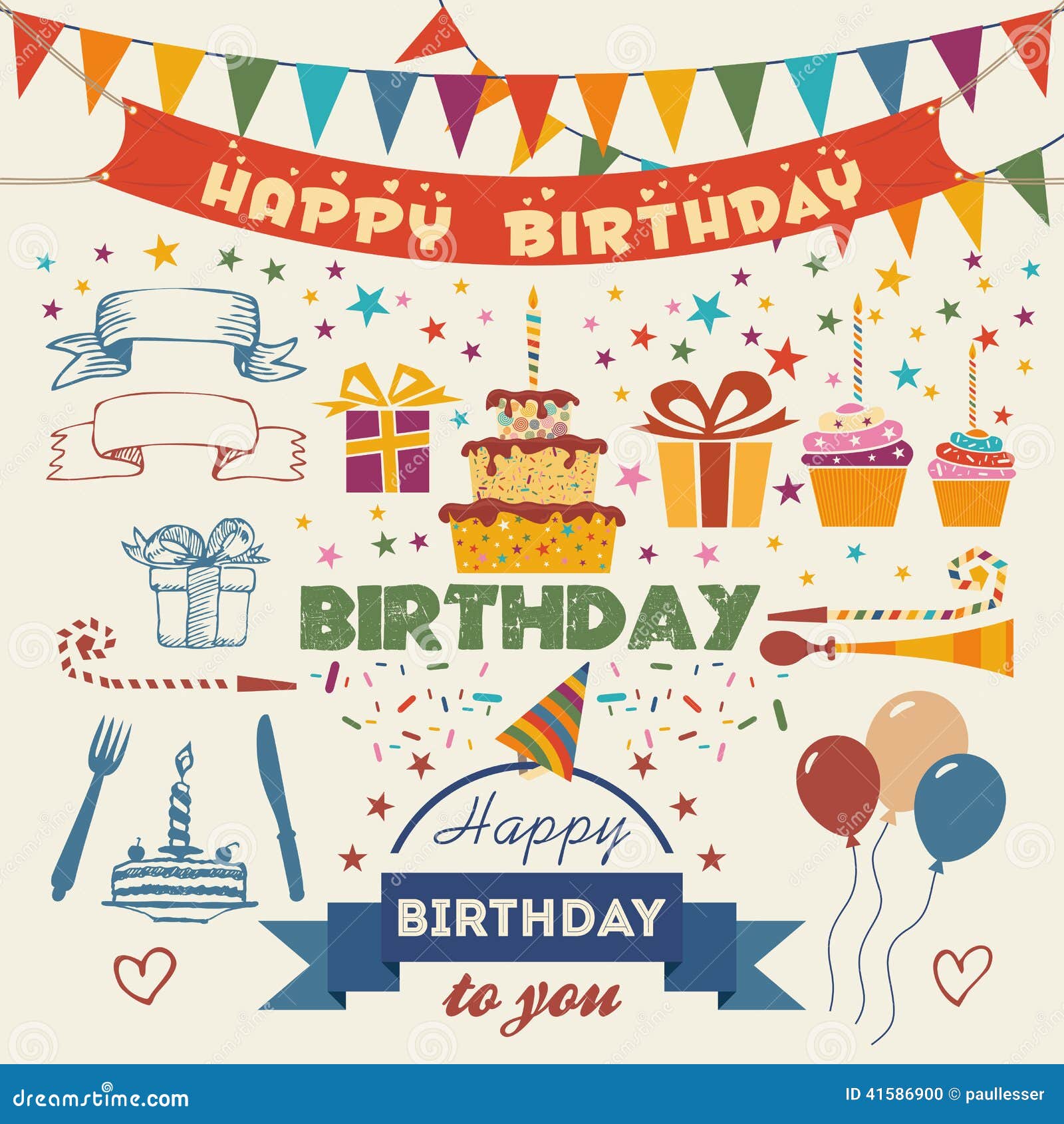 Set of Vector Birthday Party Flat Design Elements Stock Vector ...