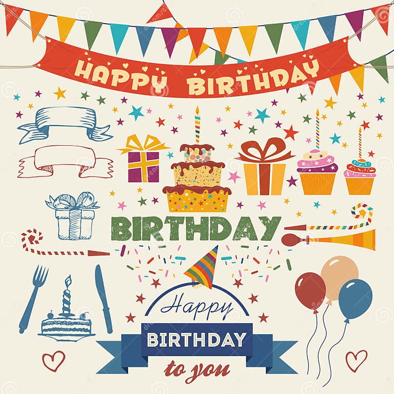 Set of Vector Birthday Party Flat Design Elements Stock Vector ...